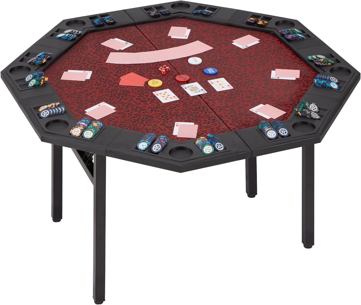 ECOTOUGE Poker Table Foldable, 8 Players Texas Holdem Table with Chip ...