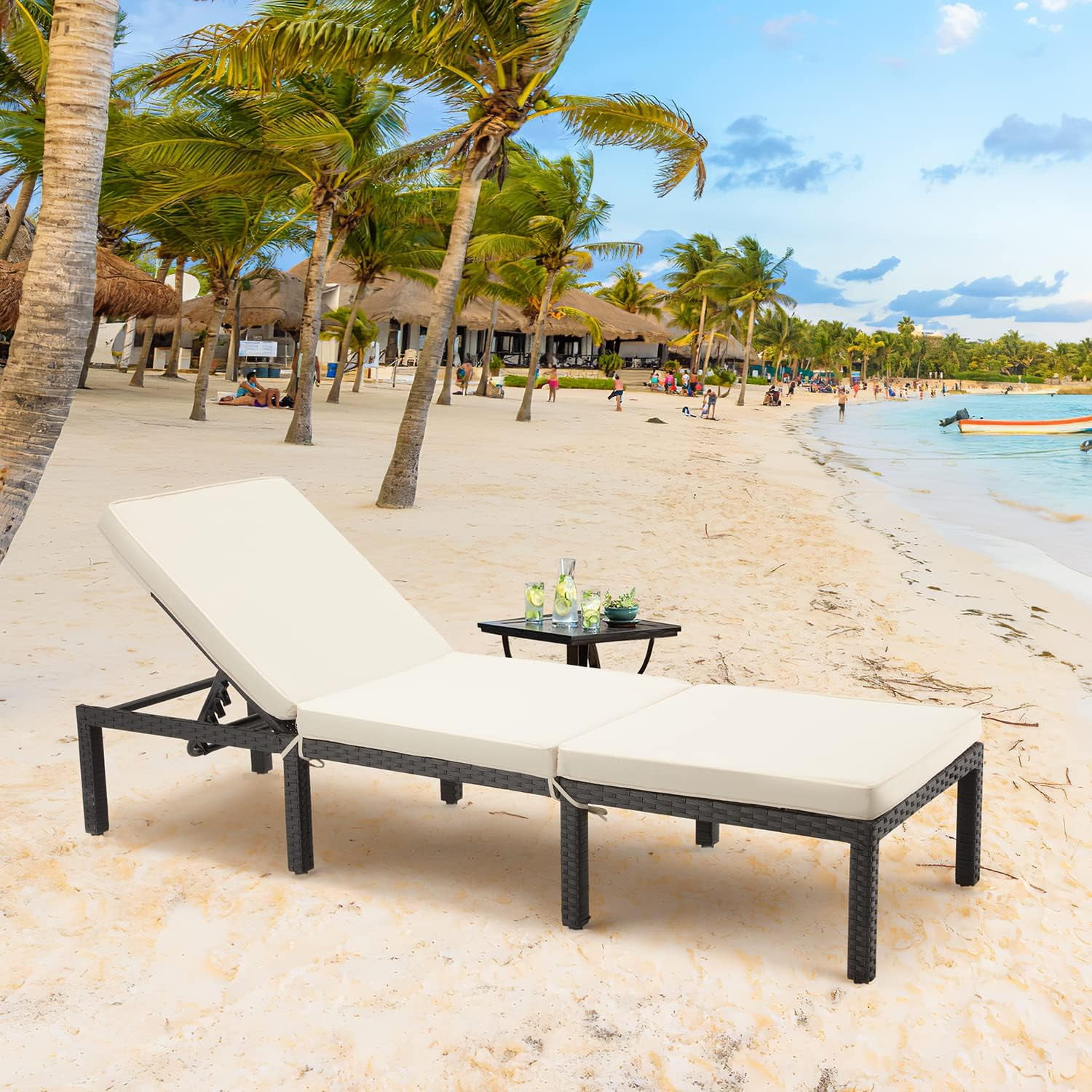 ECOTOUGE Pool Chaise Lounge Chair, PE Rattan Wicker Beach Lounge Chair ...