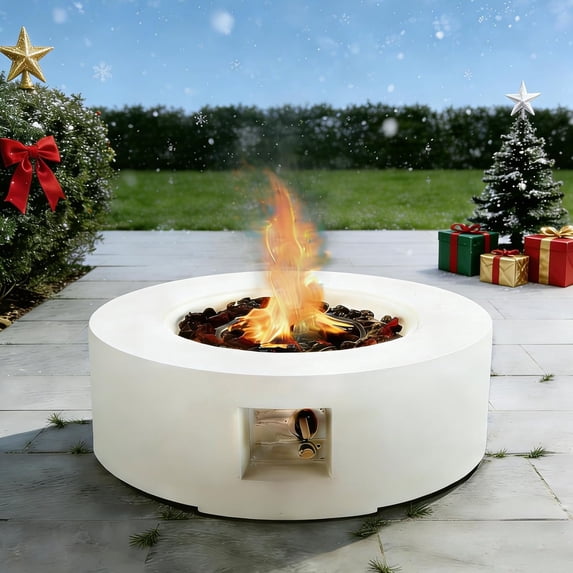 ECOTOUGE Round Propane Fire Pit, 30 Inch Outdoor Gas Fire Pit Table ...