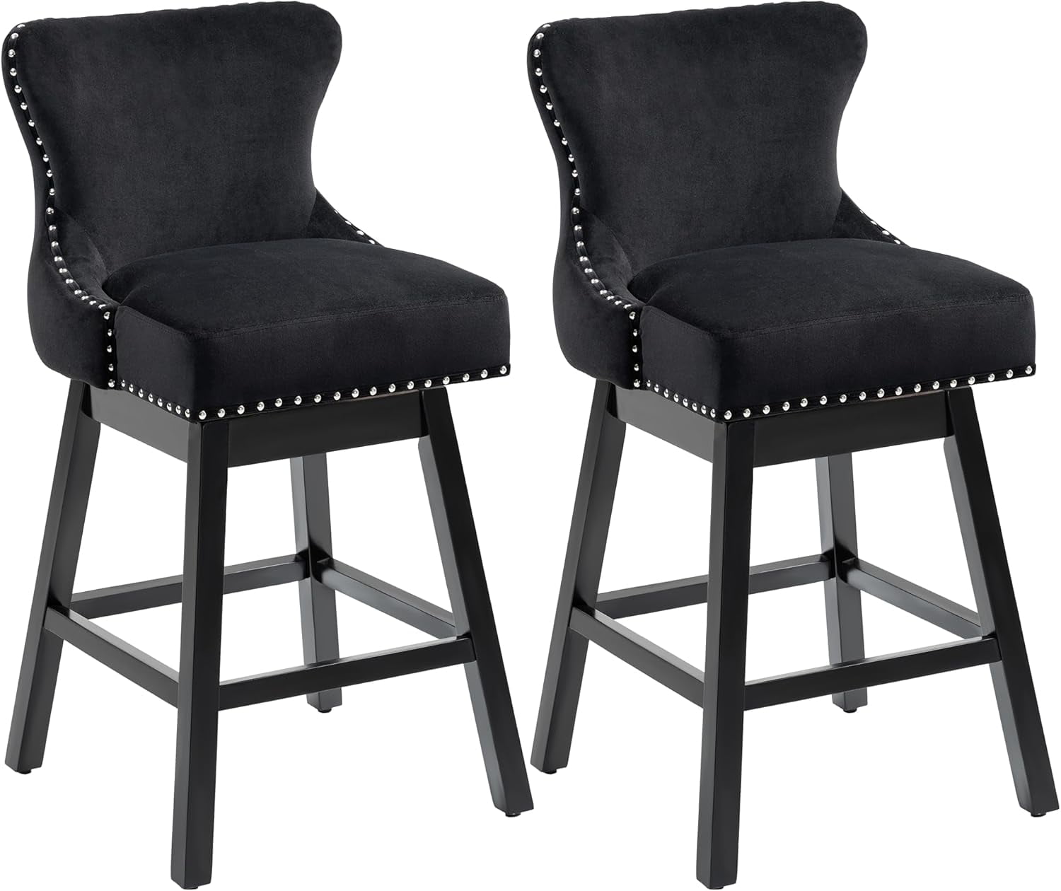 ECOTOUGE Swivel Bar Stools Set of 2, 29" Island Chairs with Wood Legs ...
