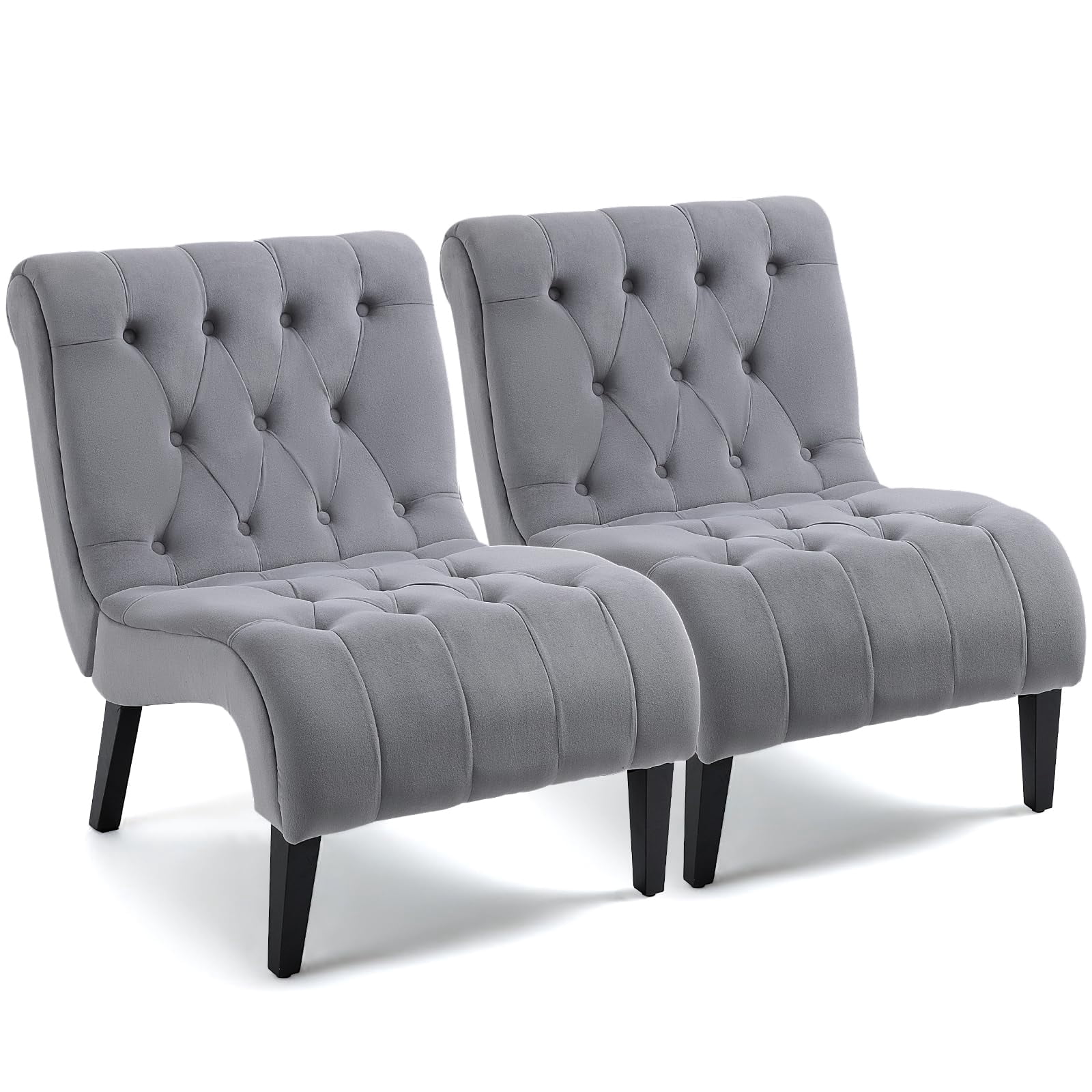 ECOTOUGE Velvet Upholstered Accent Chair Set of 2, Armless Chair with ...