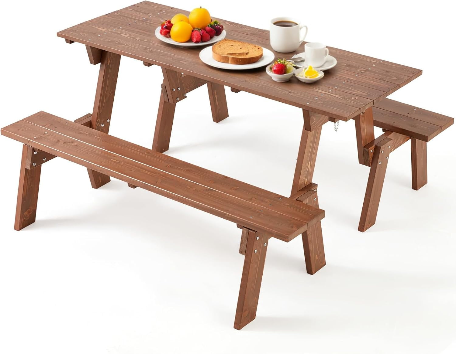 ECOTOUGE Wood Picnic Table Bench Set, All-Weather Patio 2-in-1 ...