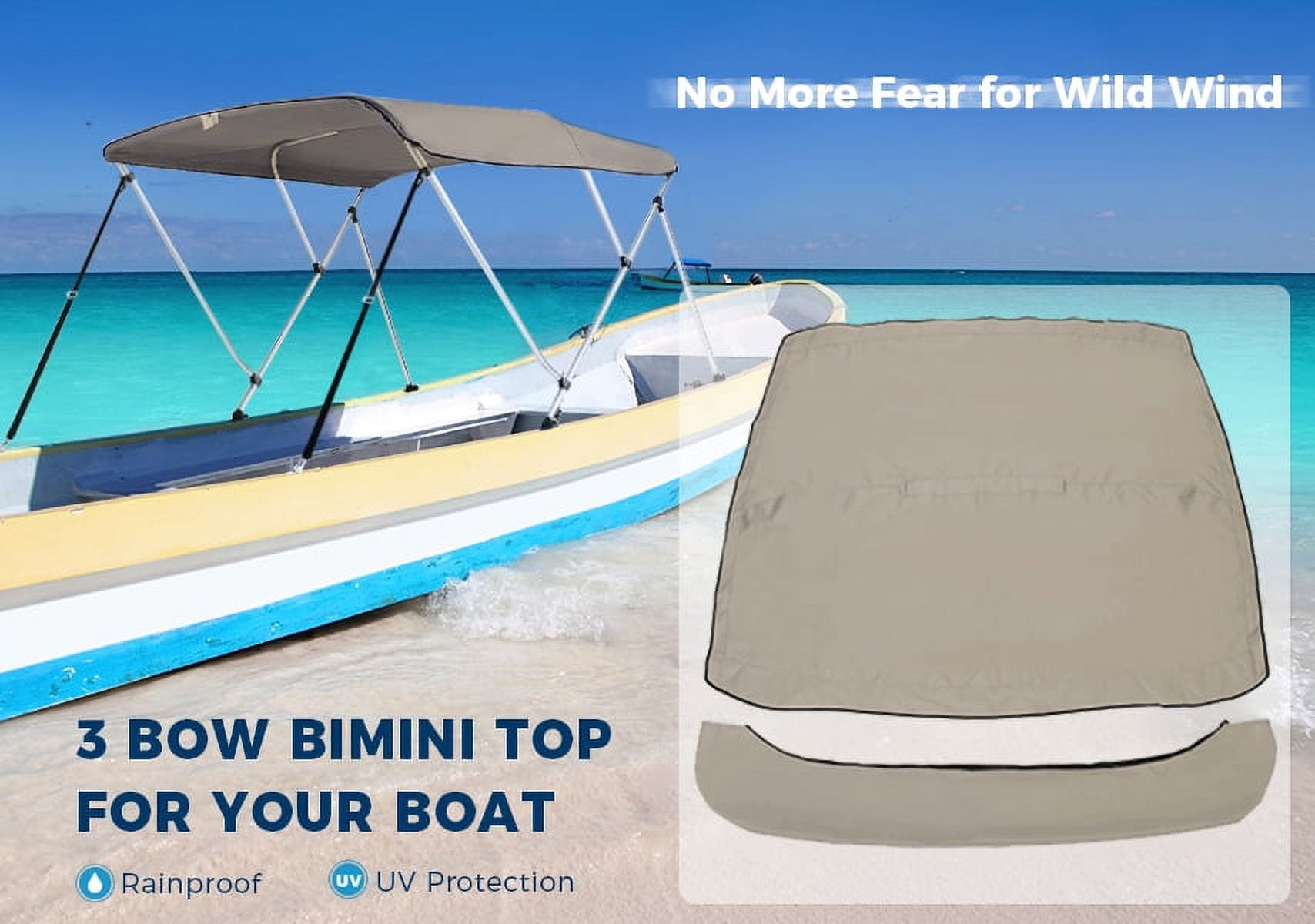 ECOTRIC 3 Bow Bimini Top Boat Cover Sun Shade Waterproof Without ...