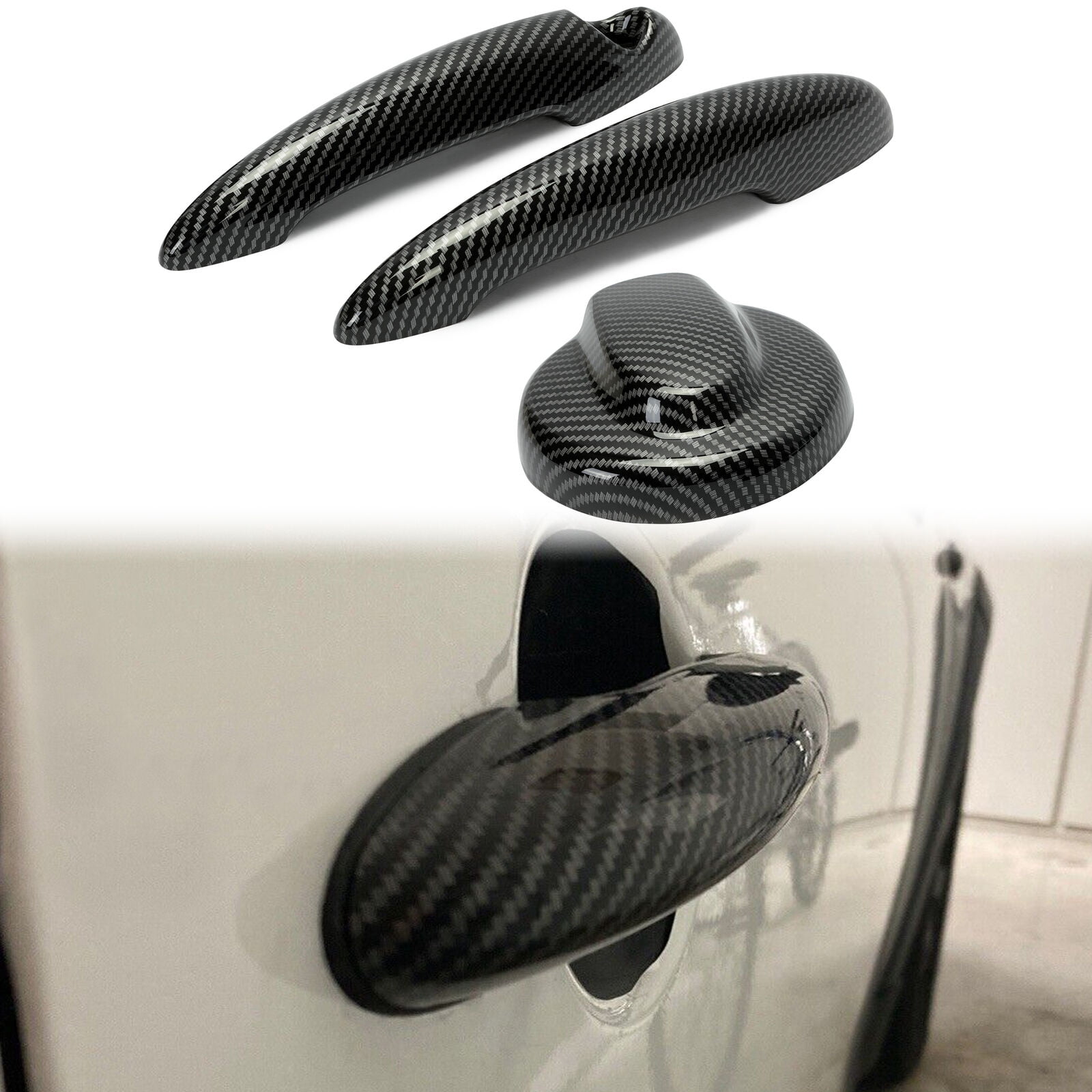 ECOTRIC Carbon Effect Gas Tank Cap & Door Handle Covers for 2007-2014 ...