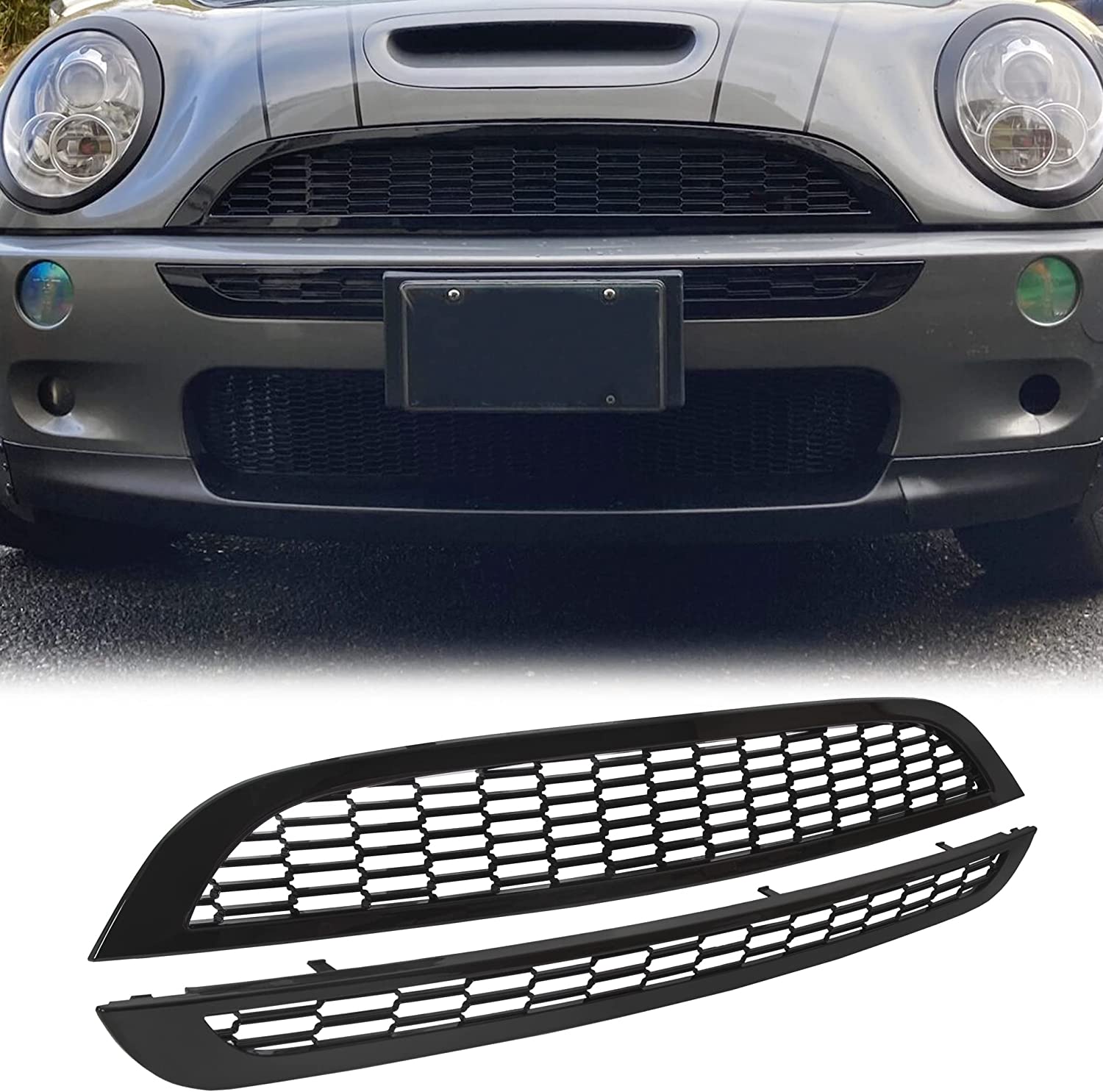 ECOTRIC Front Upper & Lower Grill Compatible with 2002-2006 Mini Cooper ...
