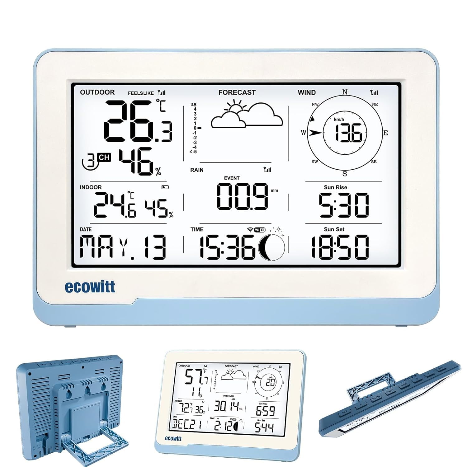 ECOWITT WS3800 Weather Station Display Console, 7.5'' Large Screen ...