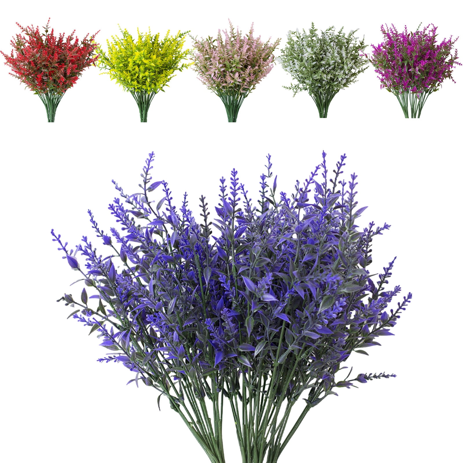 ECPECAD 12 Bundles Artificial Lavender Flowers Plants With 7 Flexible ...