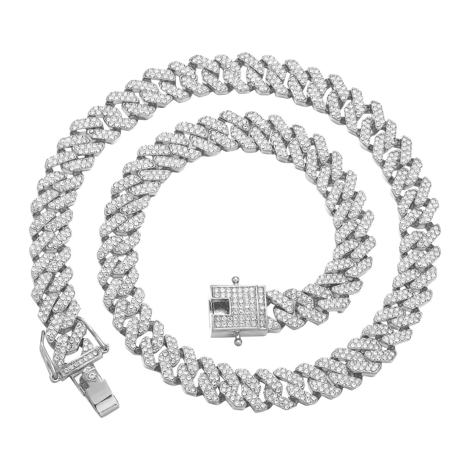 ECPECAD Mens Miami Cuban Link Chain Necklace 12mm Diamond Prong Cuban ...