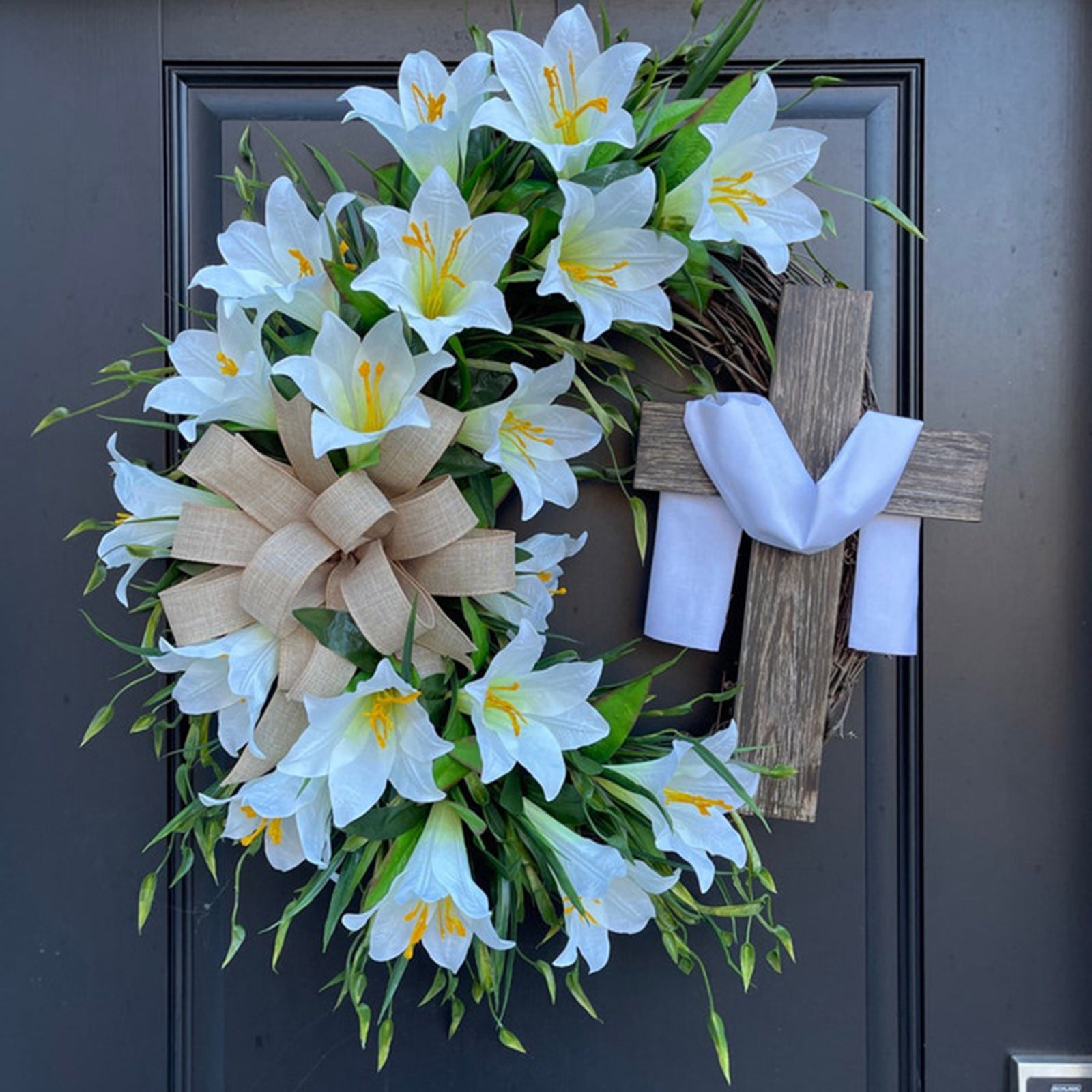 ECPECAD White Flower Basket Wreaths for Front Door Holidays Floral Wreath Spring Summer Wreaths ...
