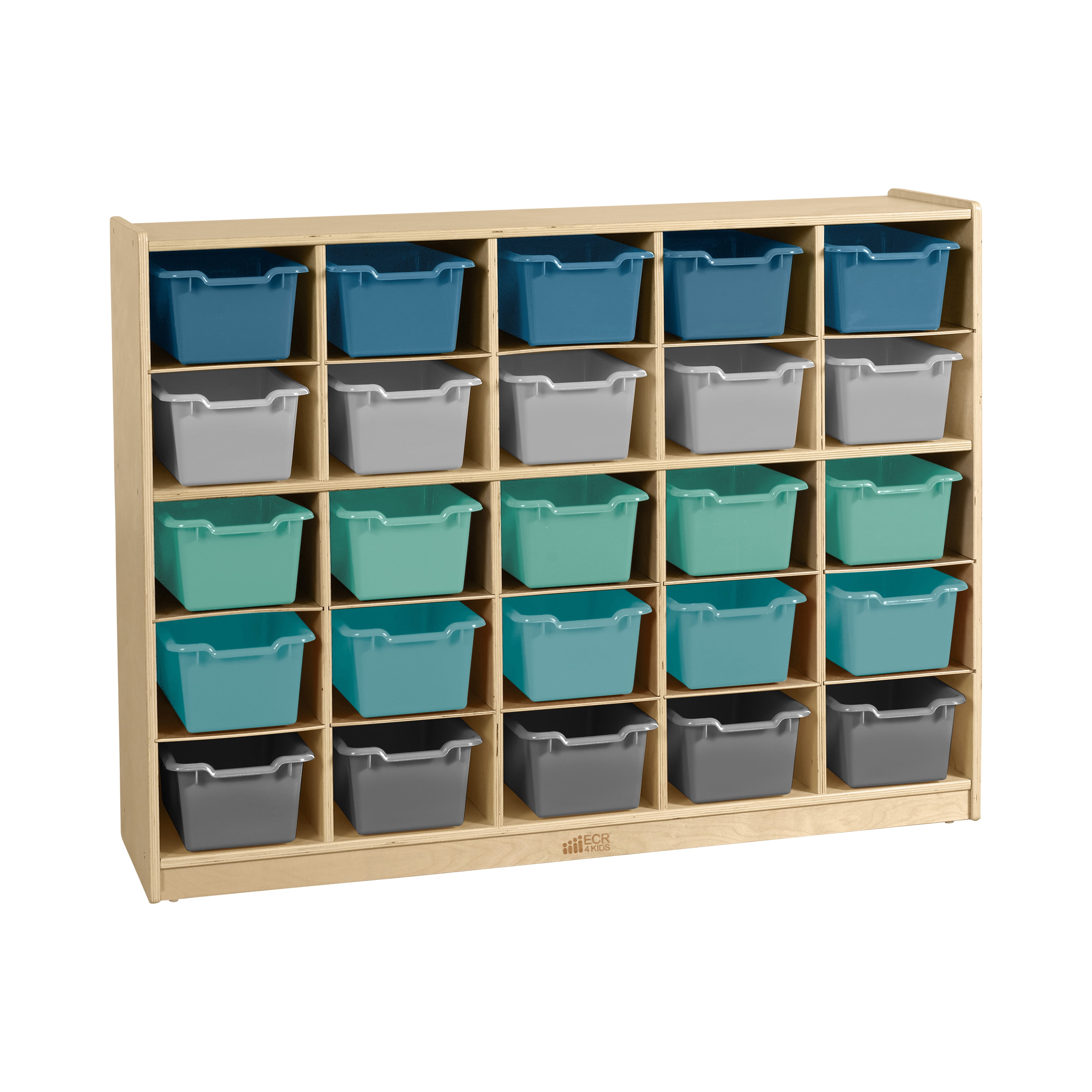 ECR4Kids 25 Cubby Tray Cabinet with Scoop Front Storage Bins, Natural ...