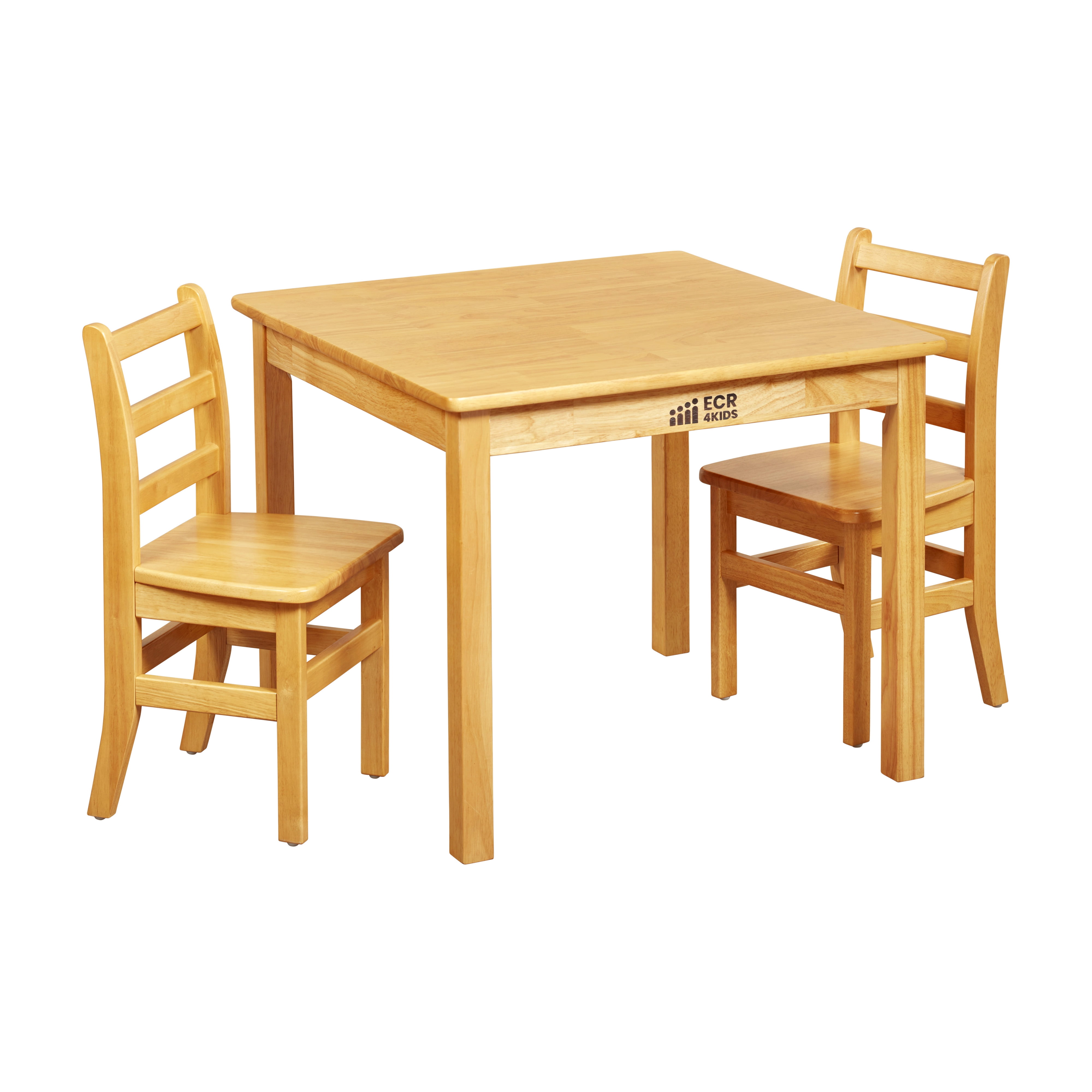 ECR4Kids 30in D Square Hardwood Table with 24in Legs and Two 14in Chairs, Honey, 1 - Walmart.com