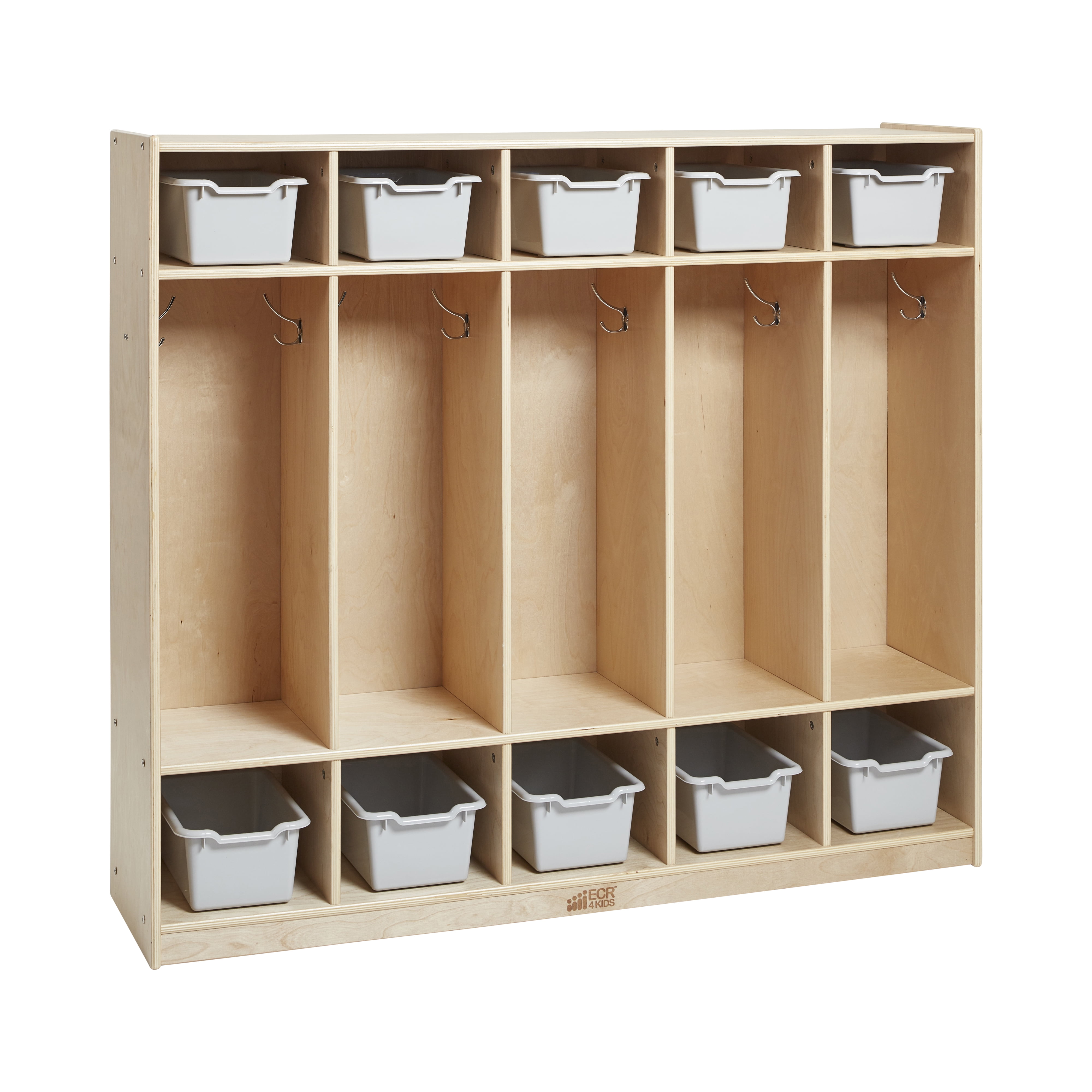 ECR4Kids 5-Section Coat Locker and Scoop Front Storage Bins, Natural, Light Grey - Walmart.com
