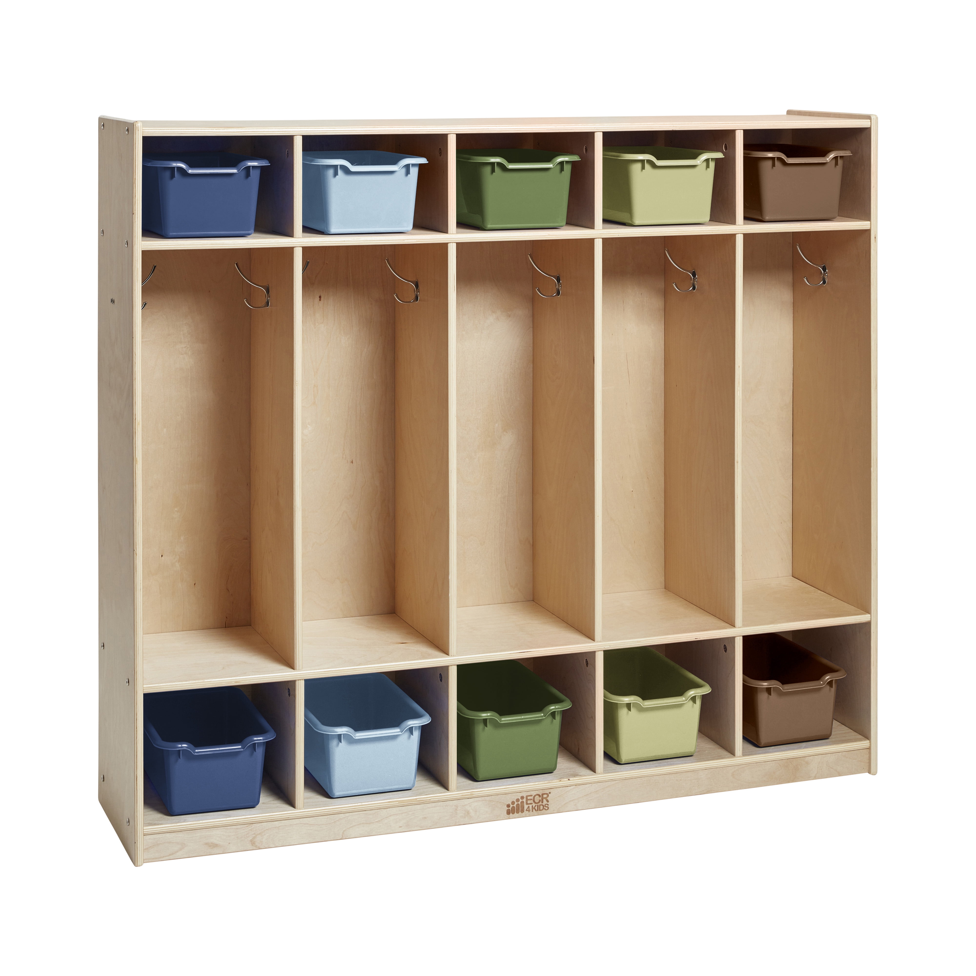 ECR4Kids 5-Section Coat Locker and Scoop Front Storage Bins, Natural ...