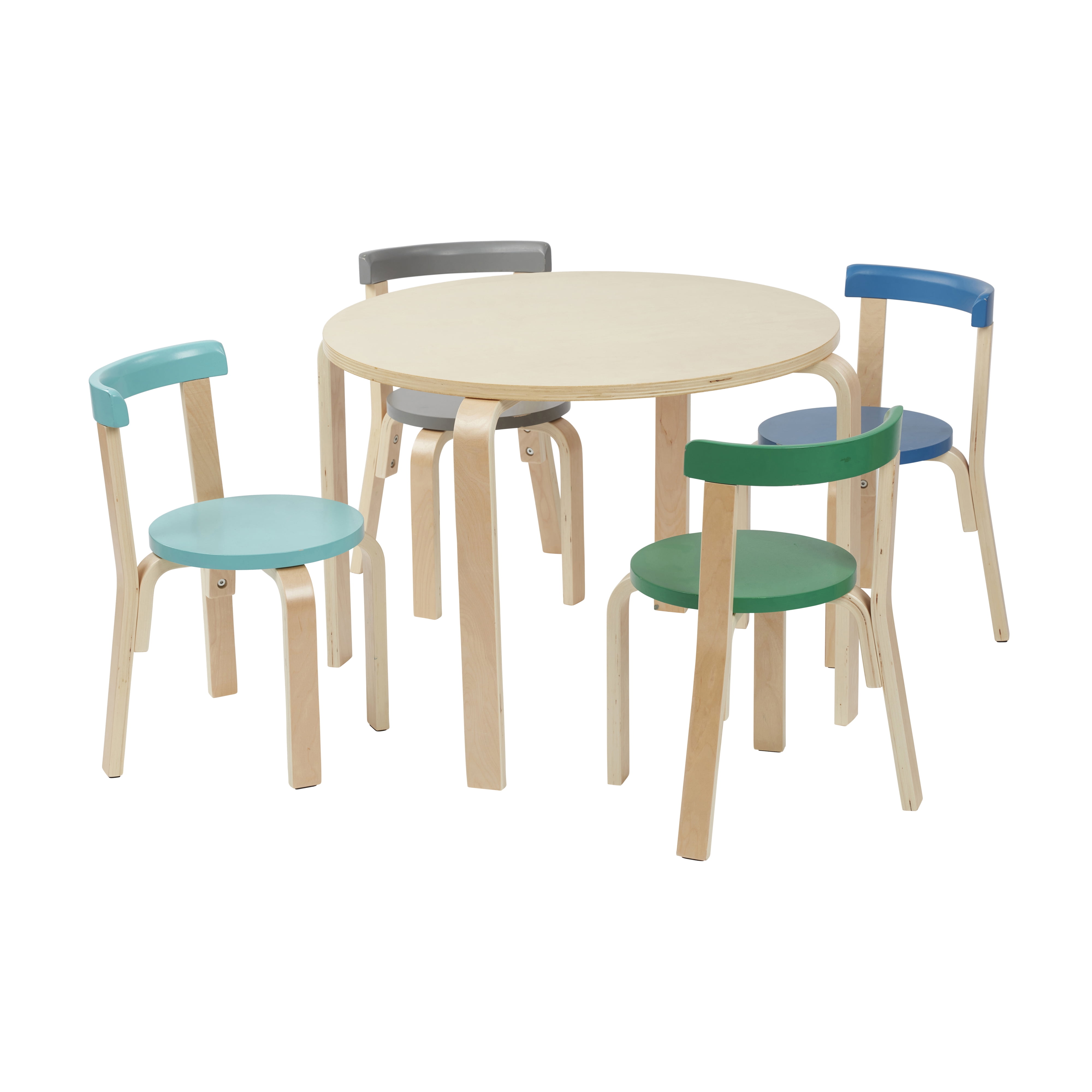 ECR4Kids Modern Bentwood Kids Round Table and Curved Back Chair Set, 5 ...