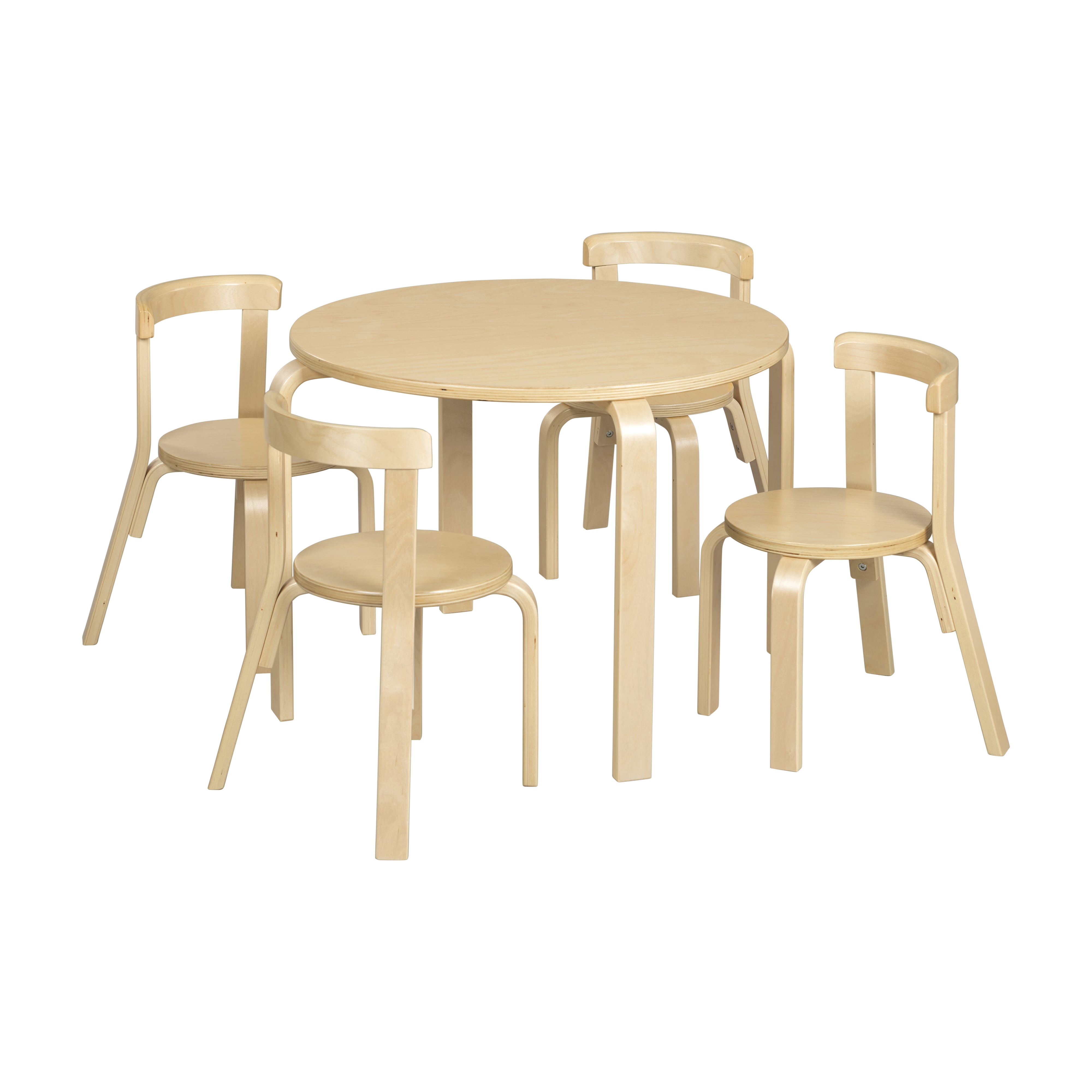 ECR4Kids Kids' Bentwood Round Table and 4 Chairs Set, Natural, 5-Piece ...