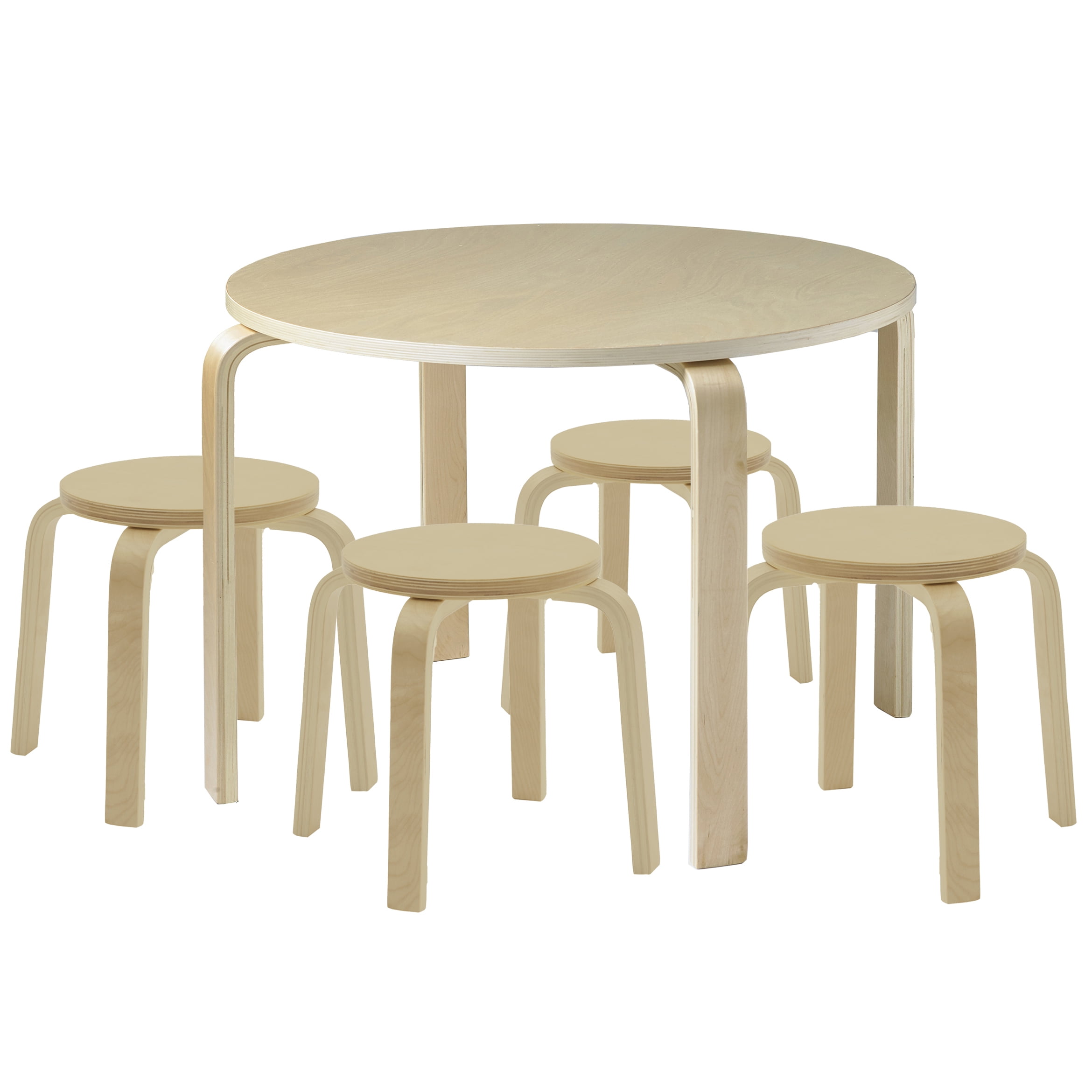 ECR4Kids Bentwood Round Table and Stool Set, Natural, 5-Piece - Walmart.com