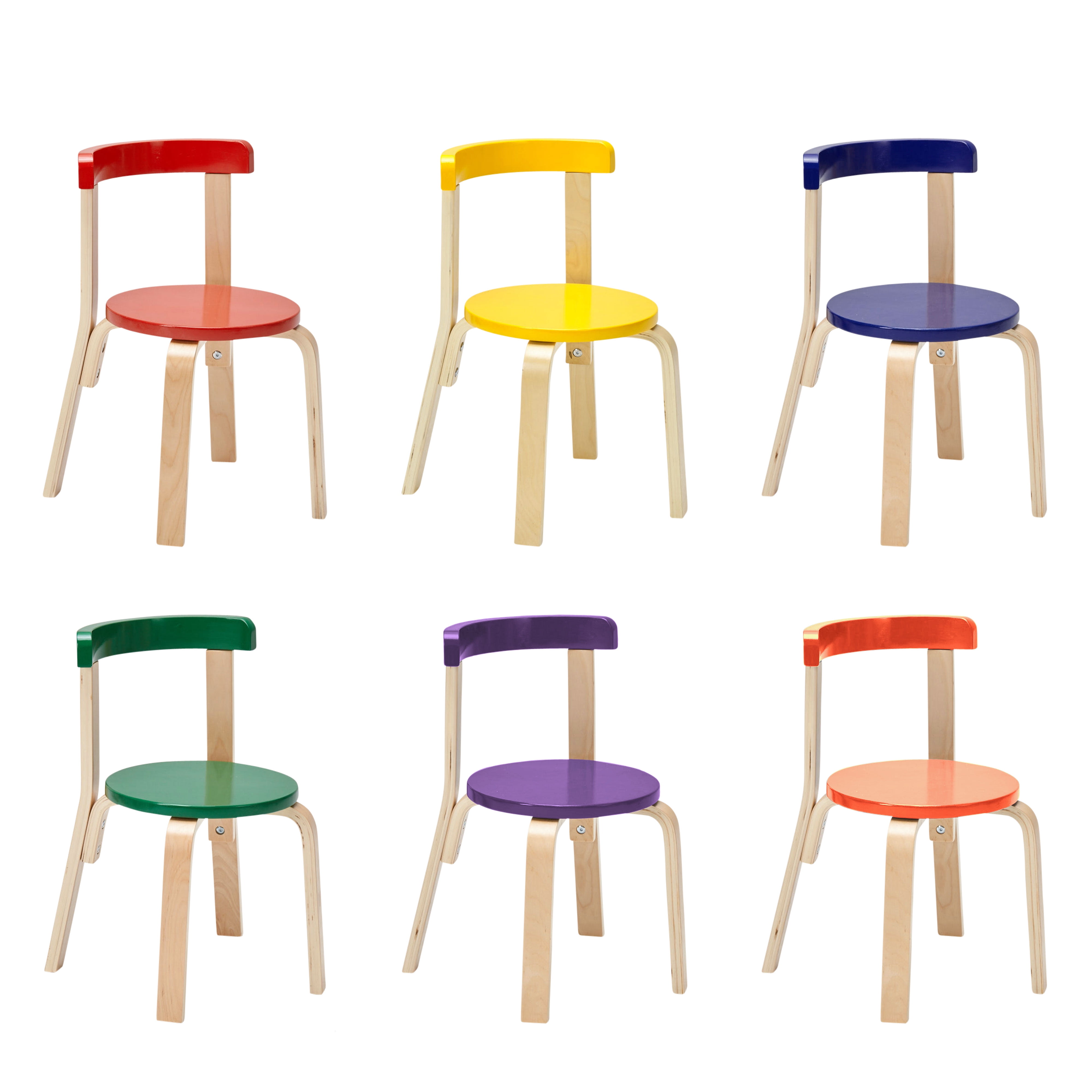 ECR4Kids Curved Back Chair, Sturdy Wood Stools for Kids and Toddlers, 6 ...