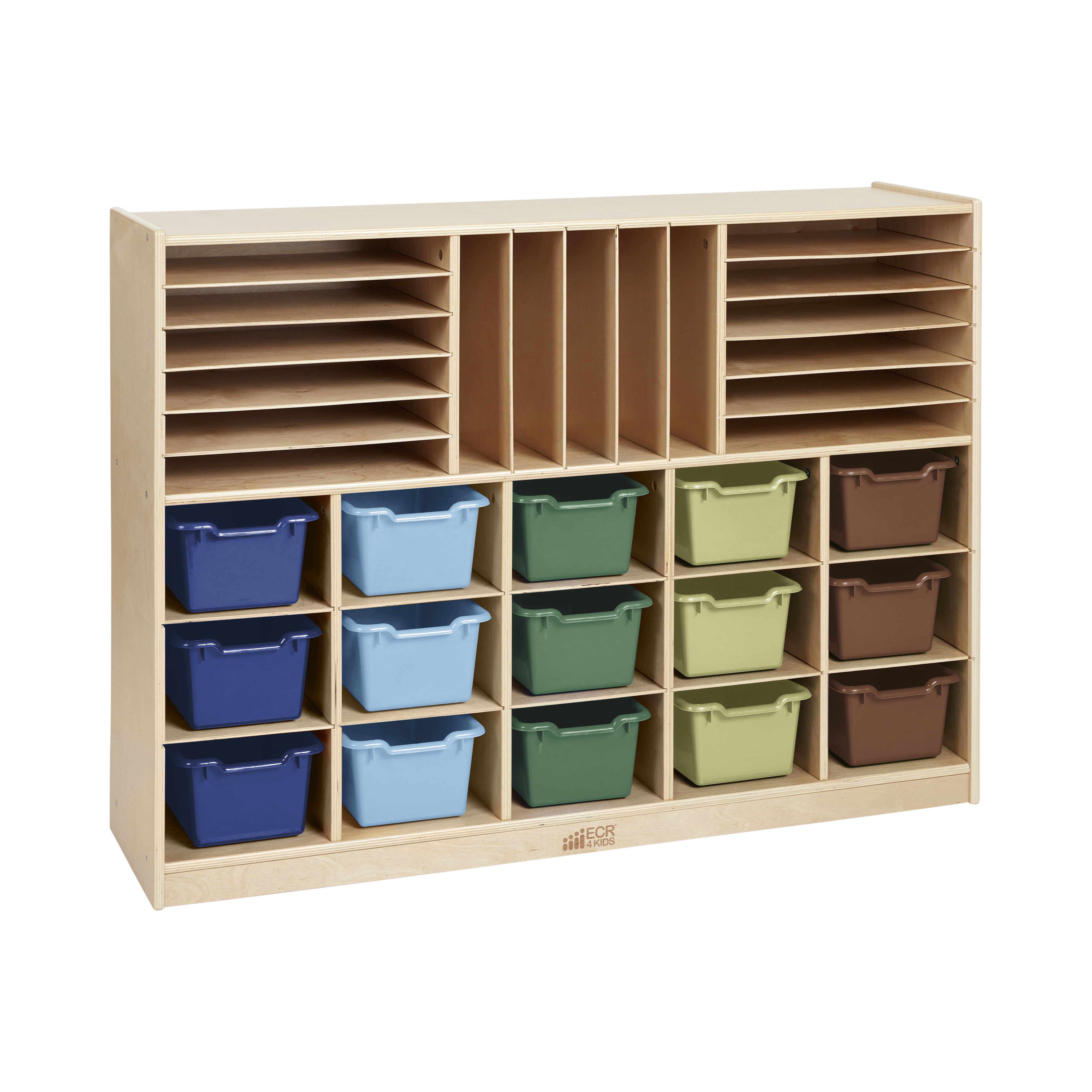 ECR4Kids Multi-Section Mobile Tray Cabinet and 15 Scoop Front Bins ...