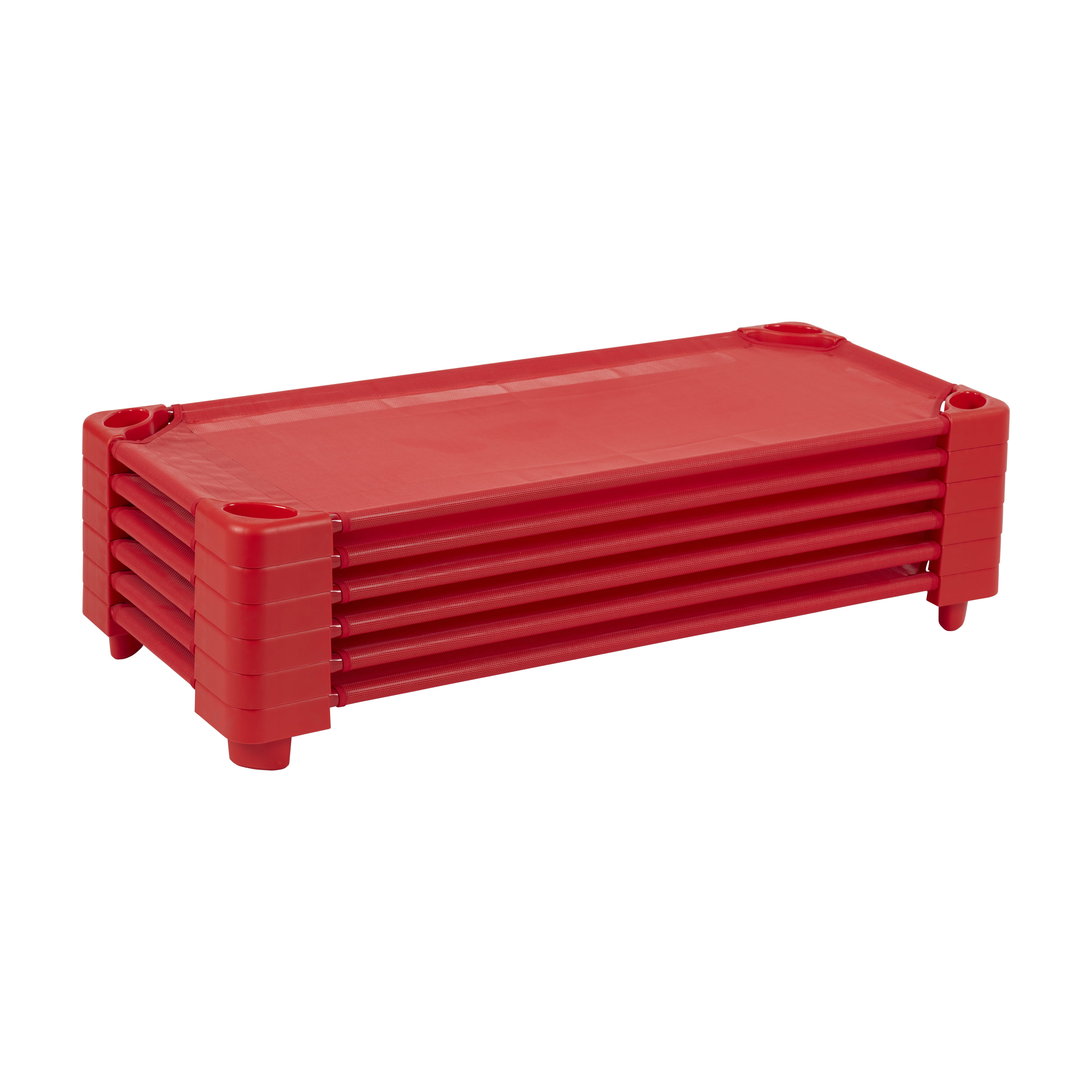 ECR4Kids Stackable Kiddie Cot, Ready-to-Assemble, Standard Size, Red, 6 ...