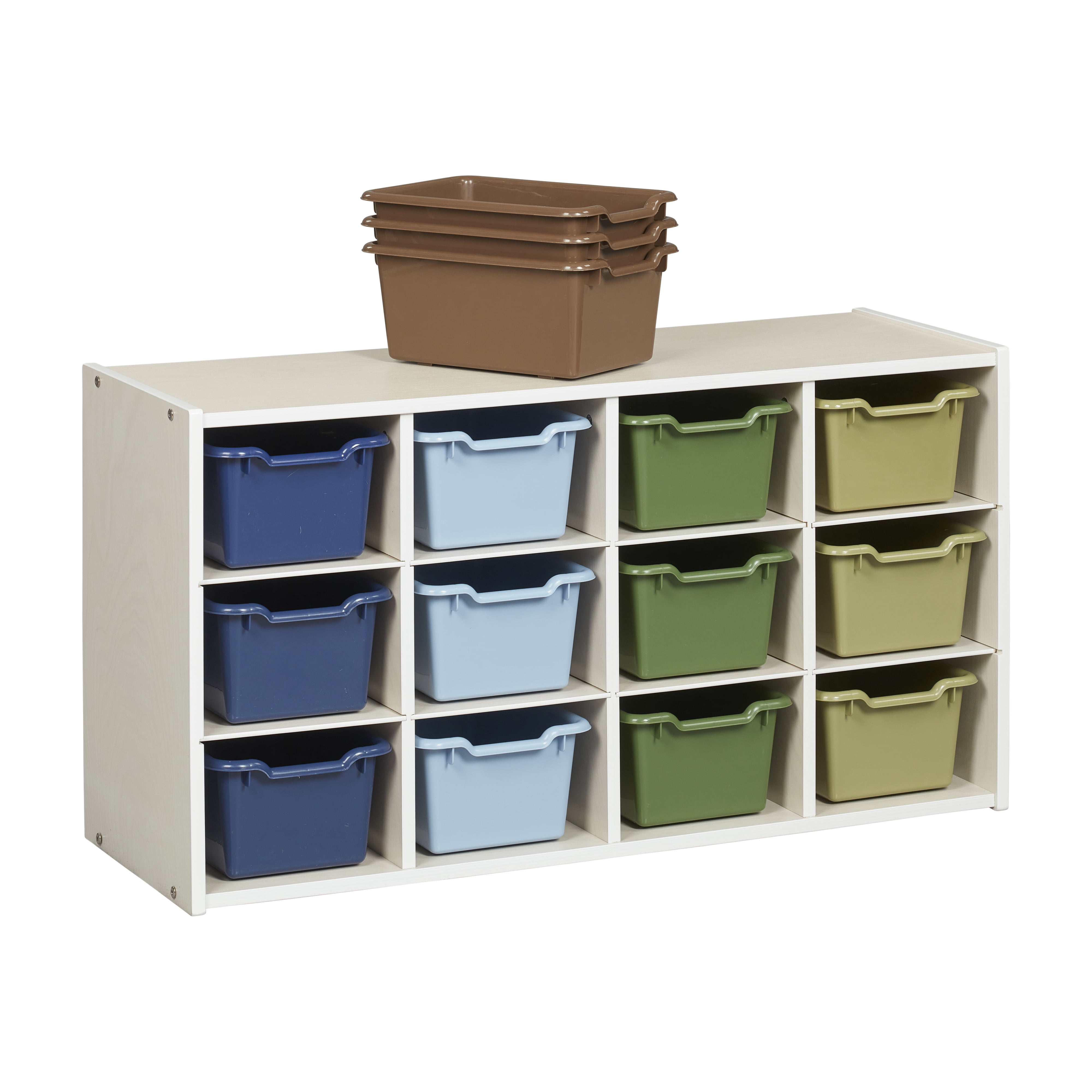 ECR4Kids Streamline 12 Cubby Tray Cabinet and 15 Scoop Front Bins, 3x4 ...