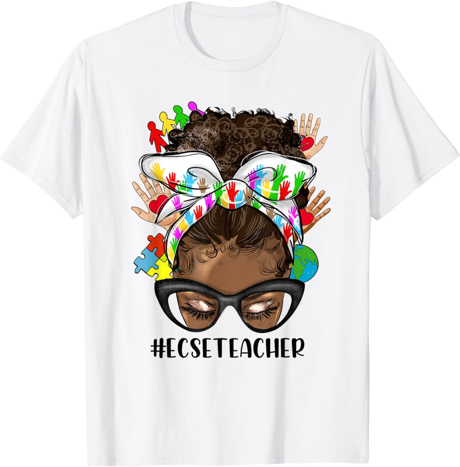 ECSE Teacher Special Education Messy Bun Afro Melanin T-Shirt - Walmart.com
