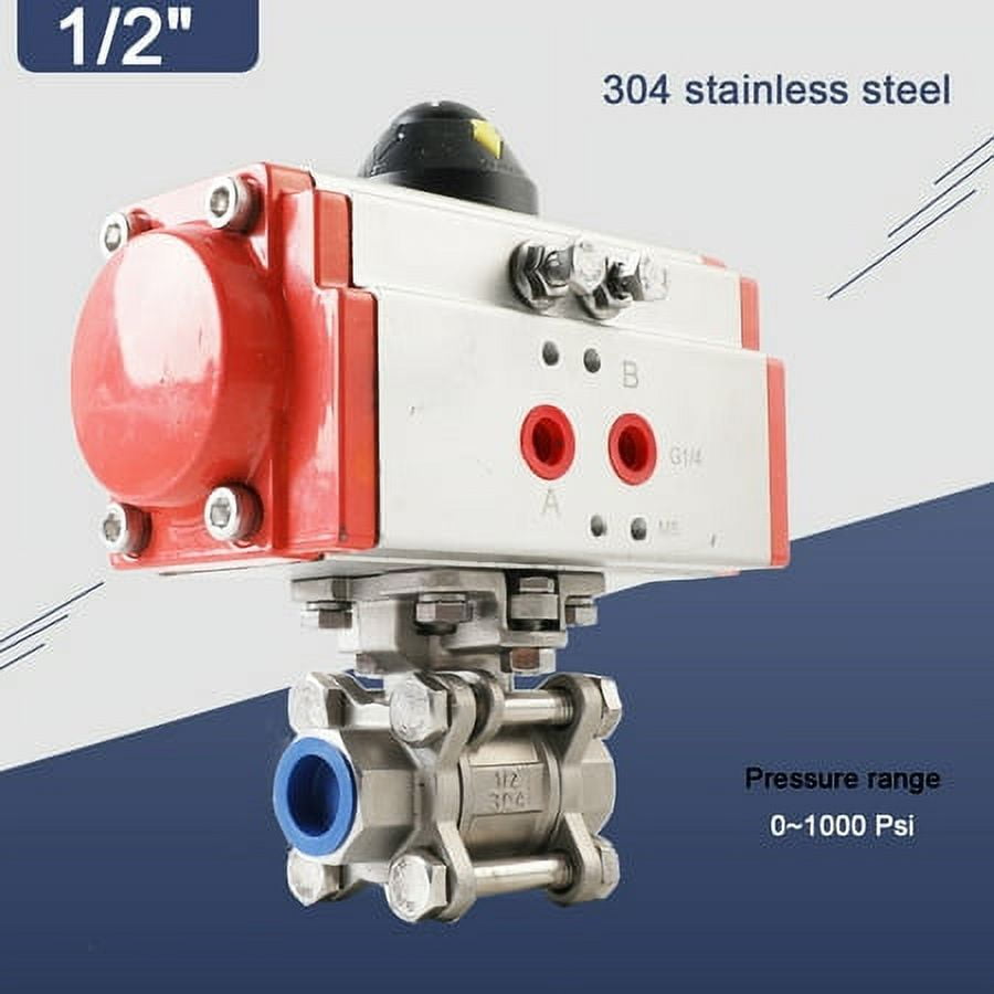 ECUTEE 1/2" DN15 Three-Pieces Pneumatic Ball Valve Single Acting Air ...