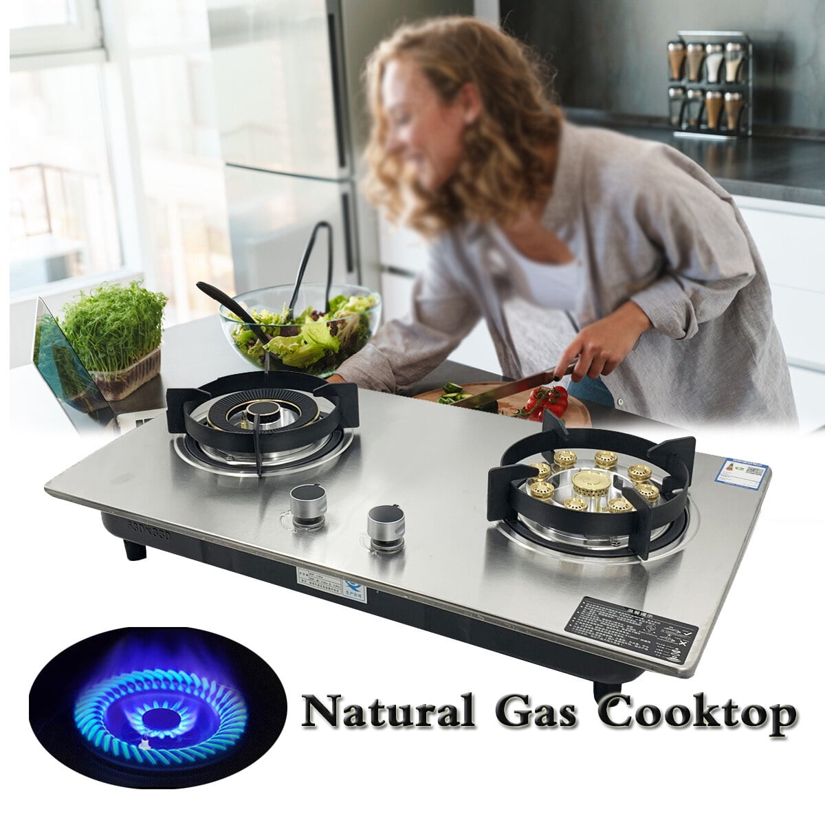 ECUTEE Natural Gas Cooker Gas Cooktop 2 Burner Built-in Gas Stove ...