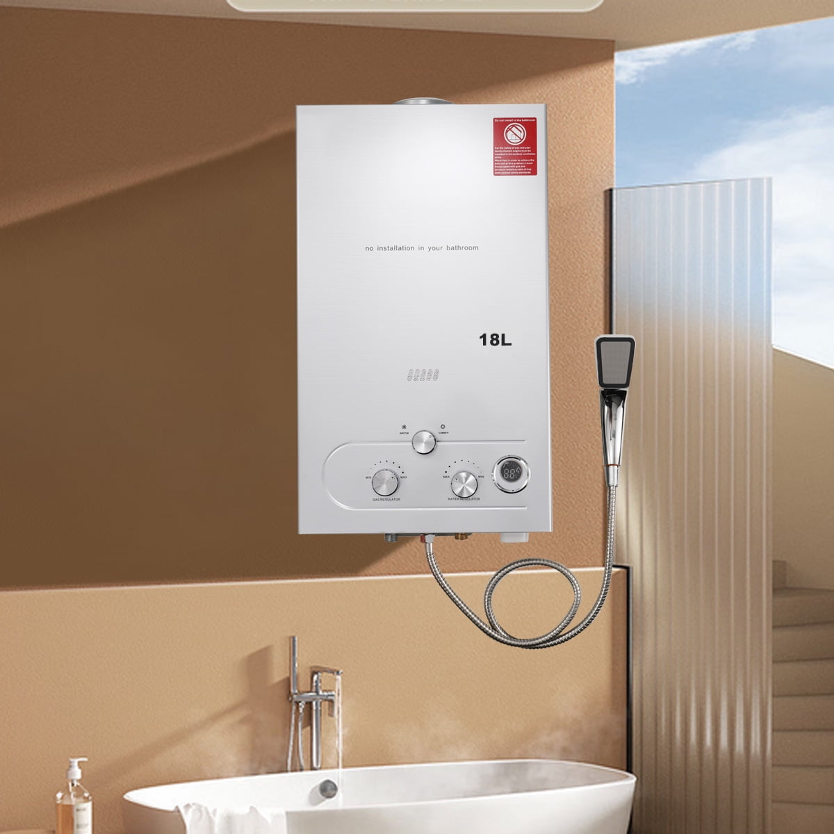 ECUTEE Portable Instant Gas Hot Water Heater 18L 36KW LPG Outdoor ...