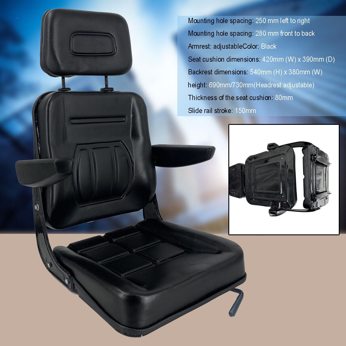 ECUTEE Universal Forklift Seat, Industrial High Back, Folding Tractor ...