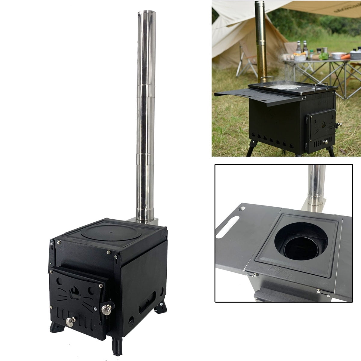 ECUTEE Wood Burning Stove, 3 Stainless Chimney Pipes , Small Portable ...