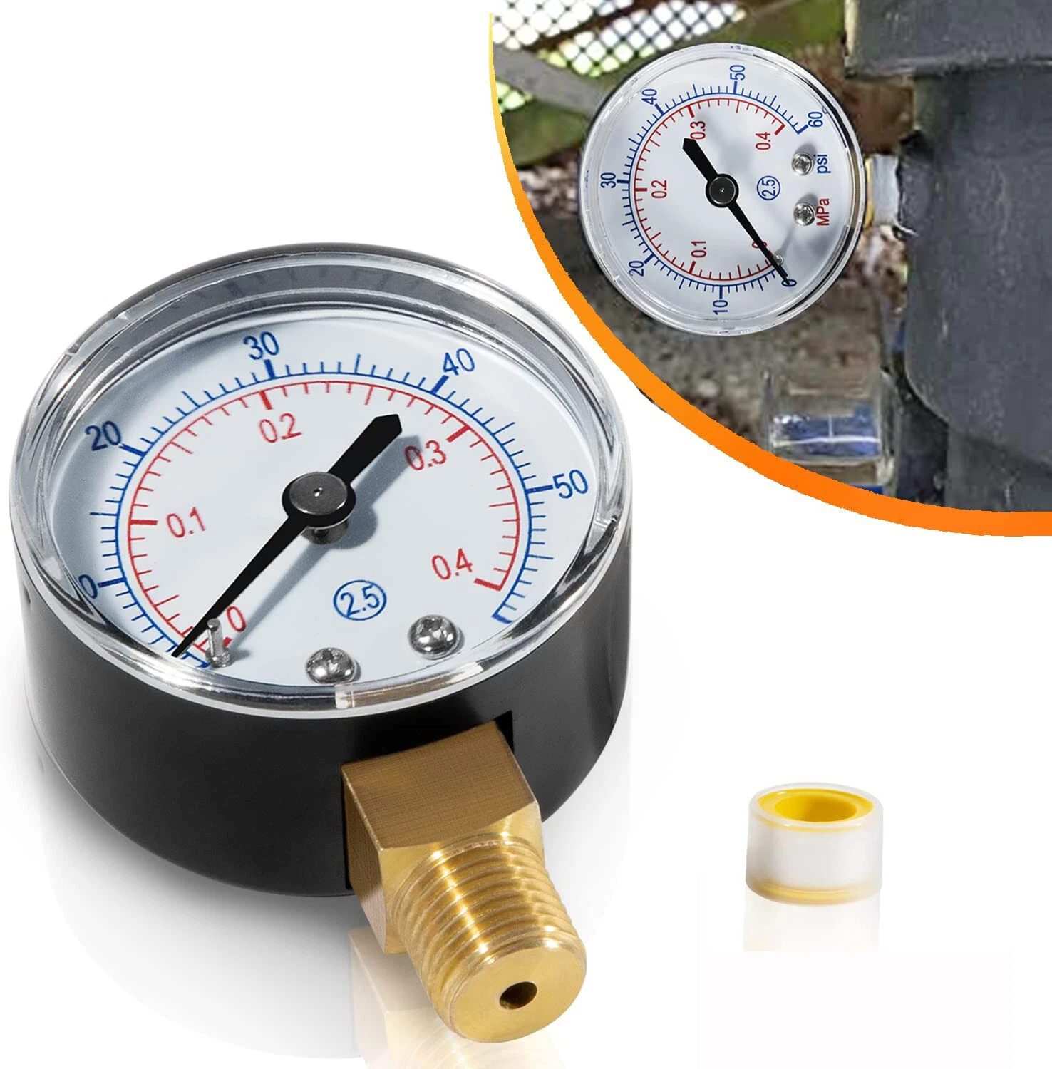ECX270861 Bottom Mount Pressure Gauge for Hayward Sand D.E. Pool Filter ...