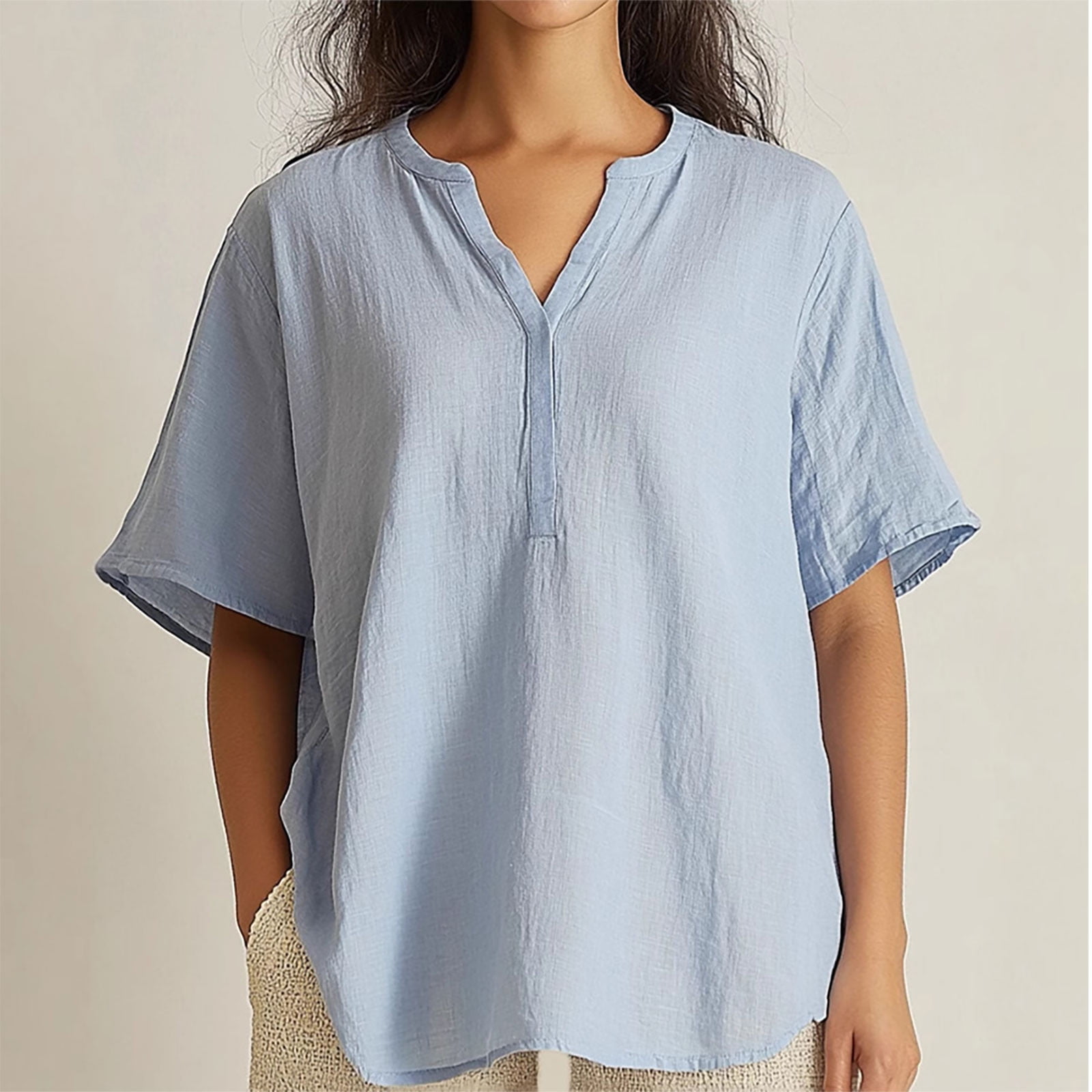 ECZHAW 2025 Summer Linen Tops for Women Trendy Roll Up Short Sleeve ...