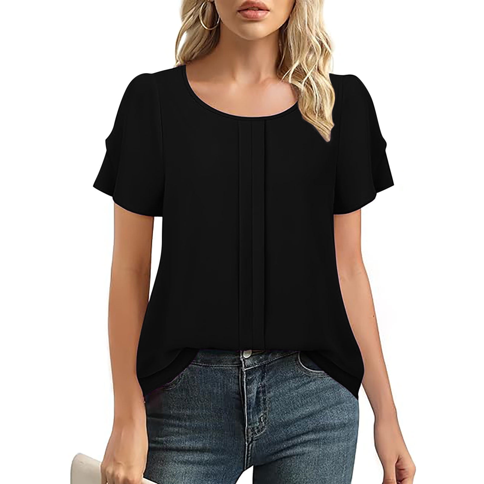 ECZHAW Clearance,Chiffon Blouses for Women Business Casual Petal Short ...