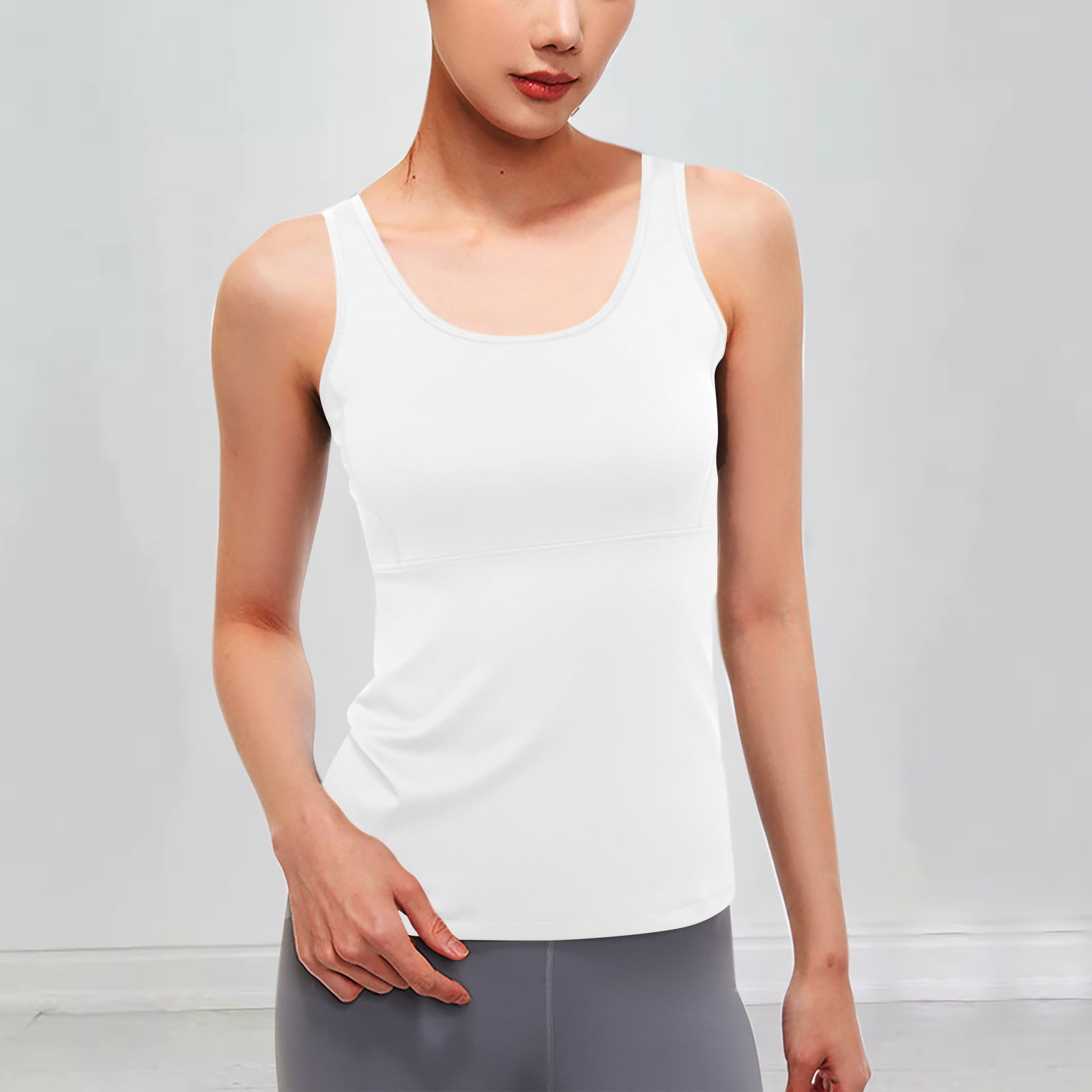 ECZHAW Elastic Tank Tops for Women Summer Sleeveless Round Neck Ribbed ...