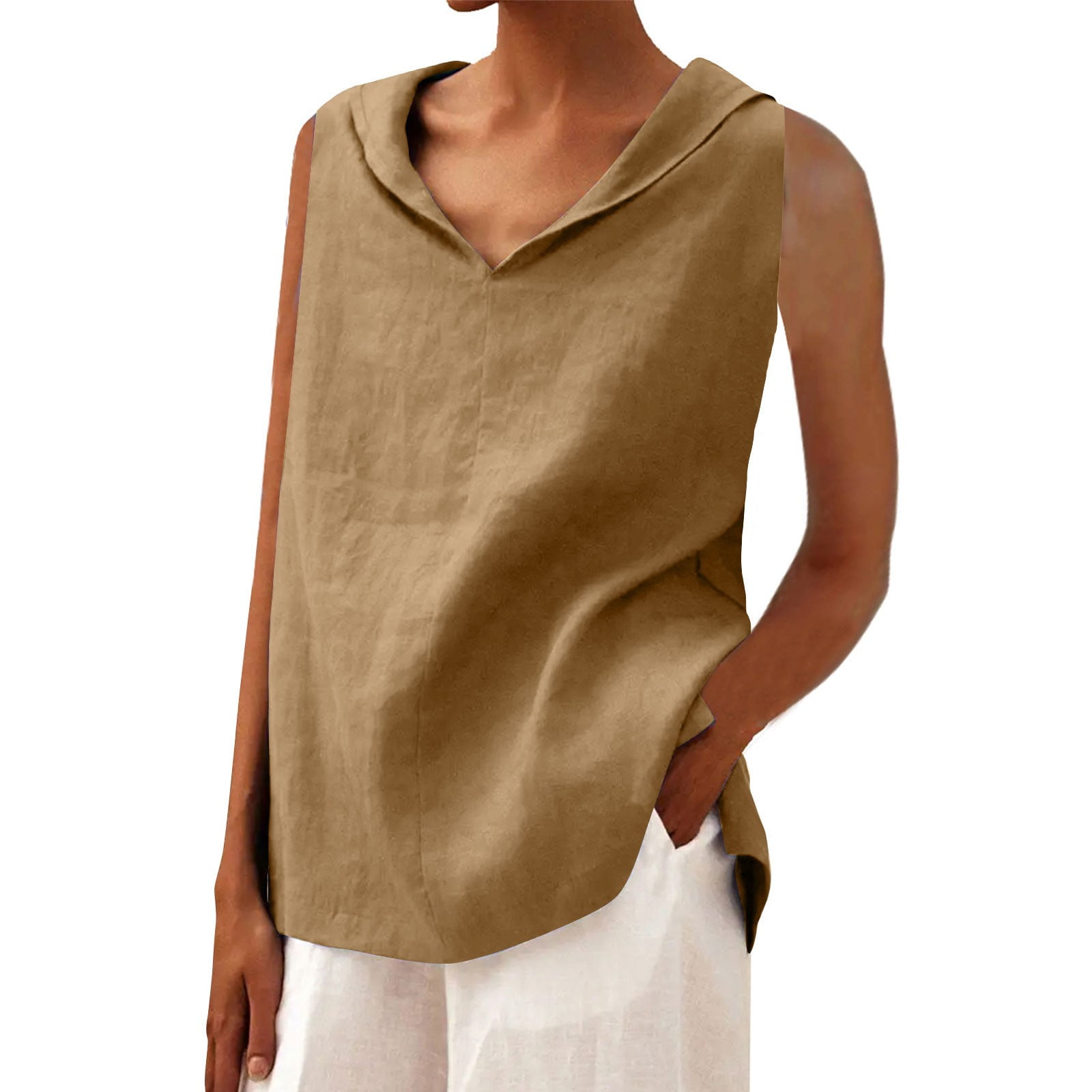 ECZHAW Tank Tops for Women Linen Casual Summer V Neck T Shirts Trendy ...