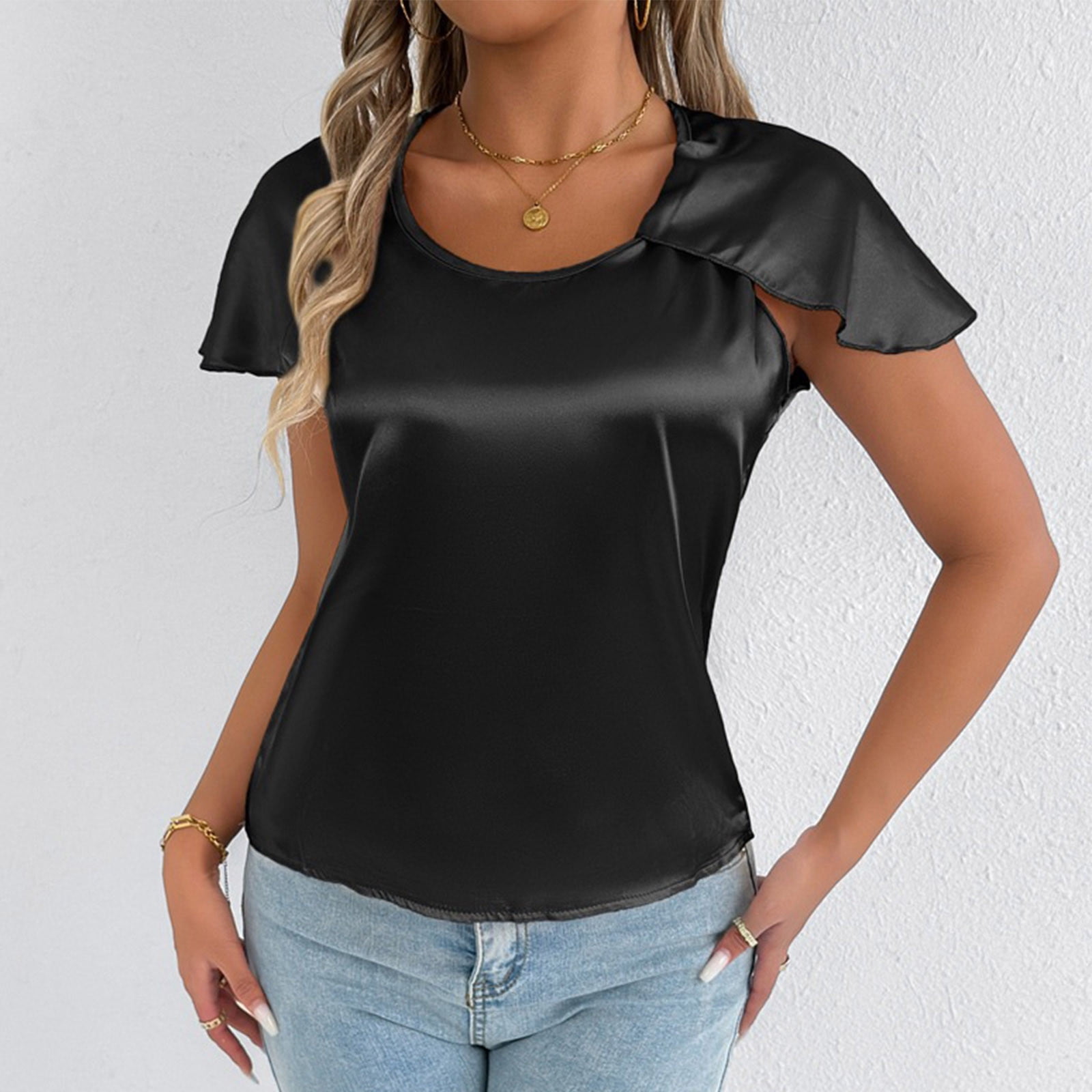 ECZHAW Clearance,Womens Dressy Business Casual Blouse Split Short ...