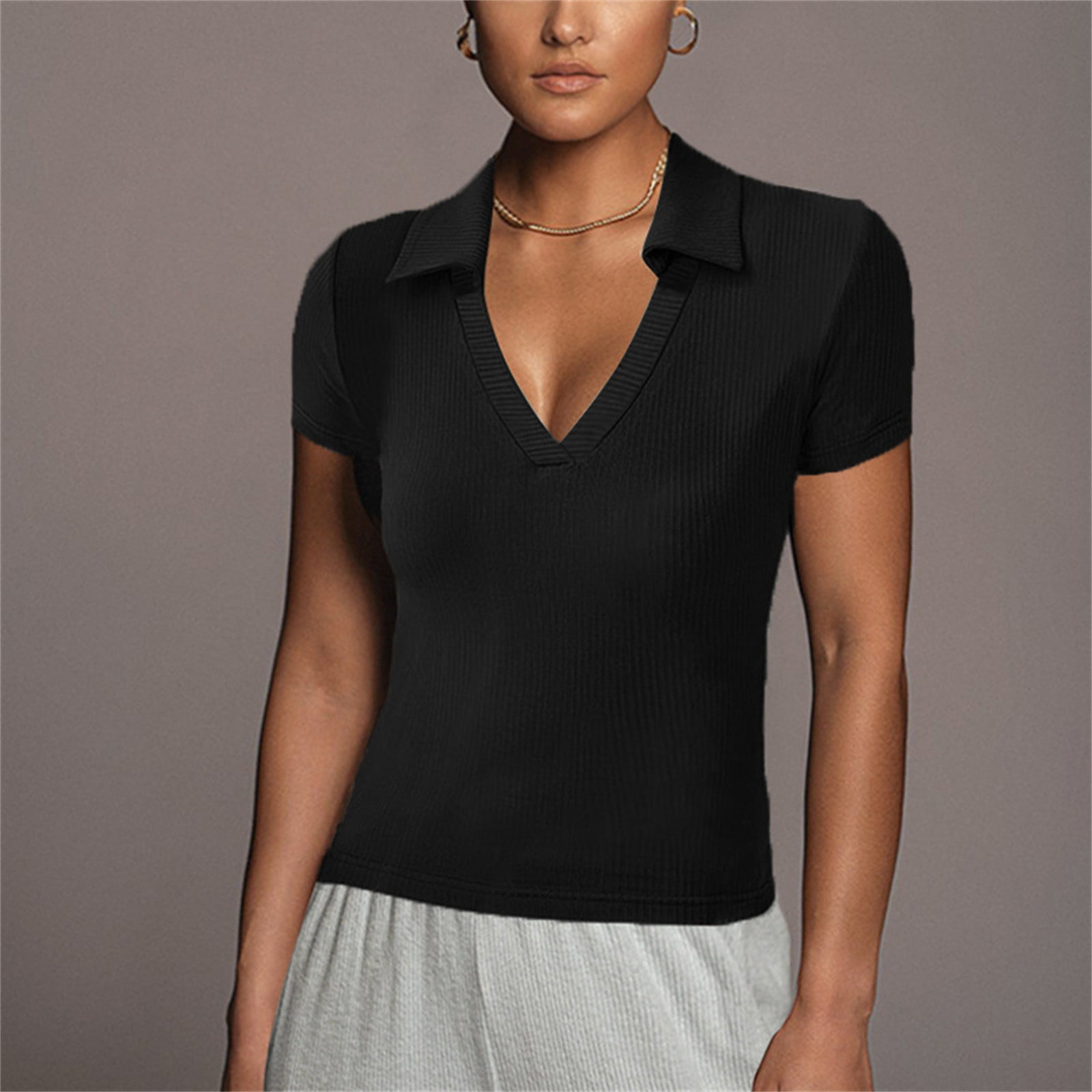 ECZHAW Womens Short Sleeve Business Casual Tops Summer V Neck Work ...