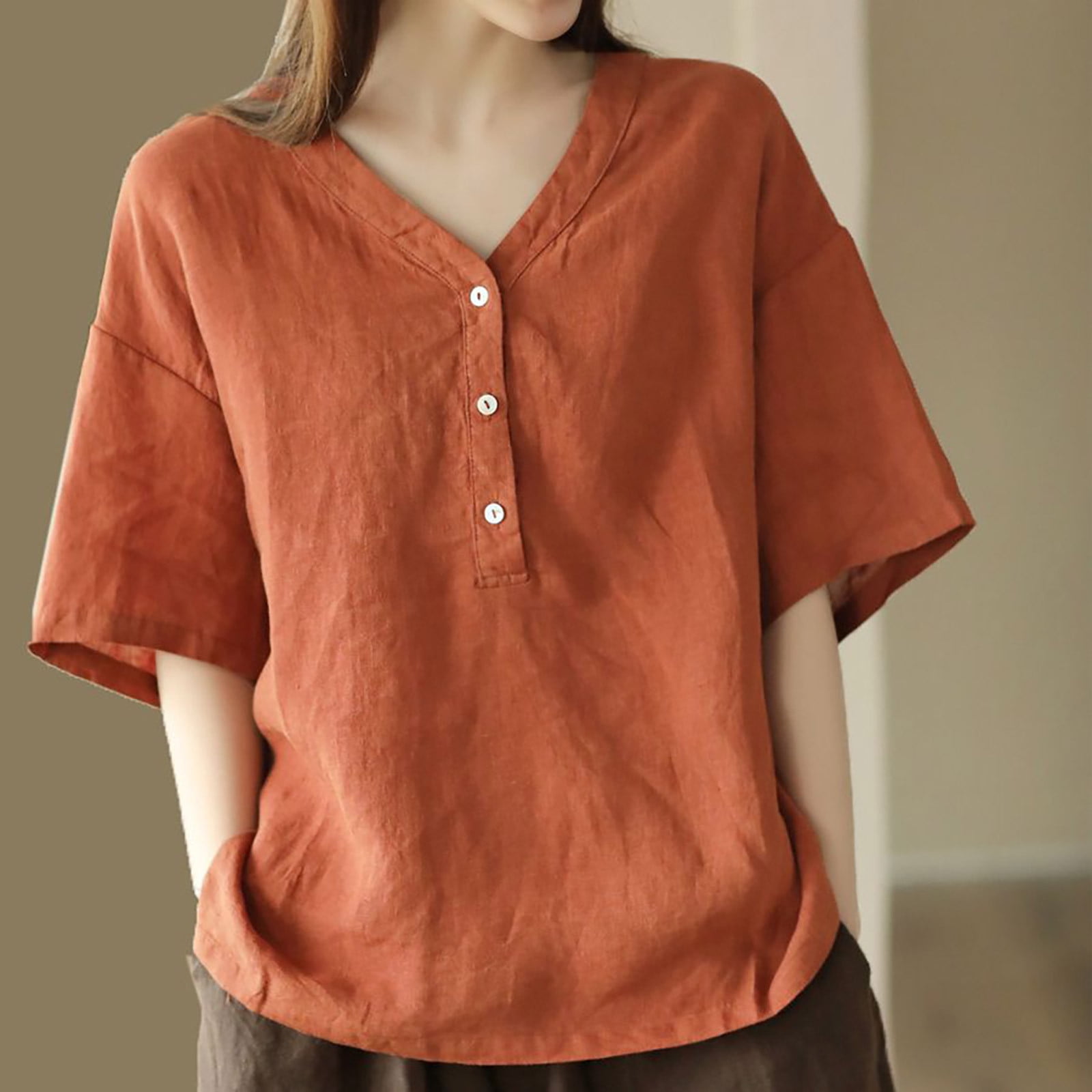 ECZHAW Summer Savings Clearance ,Plus Size Linen Shirts for Women Long ...