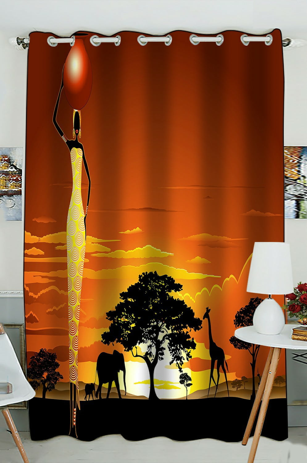ECZJNT African Woman on Bright Savannah Sunset Blackout Window Curtain ...