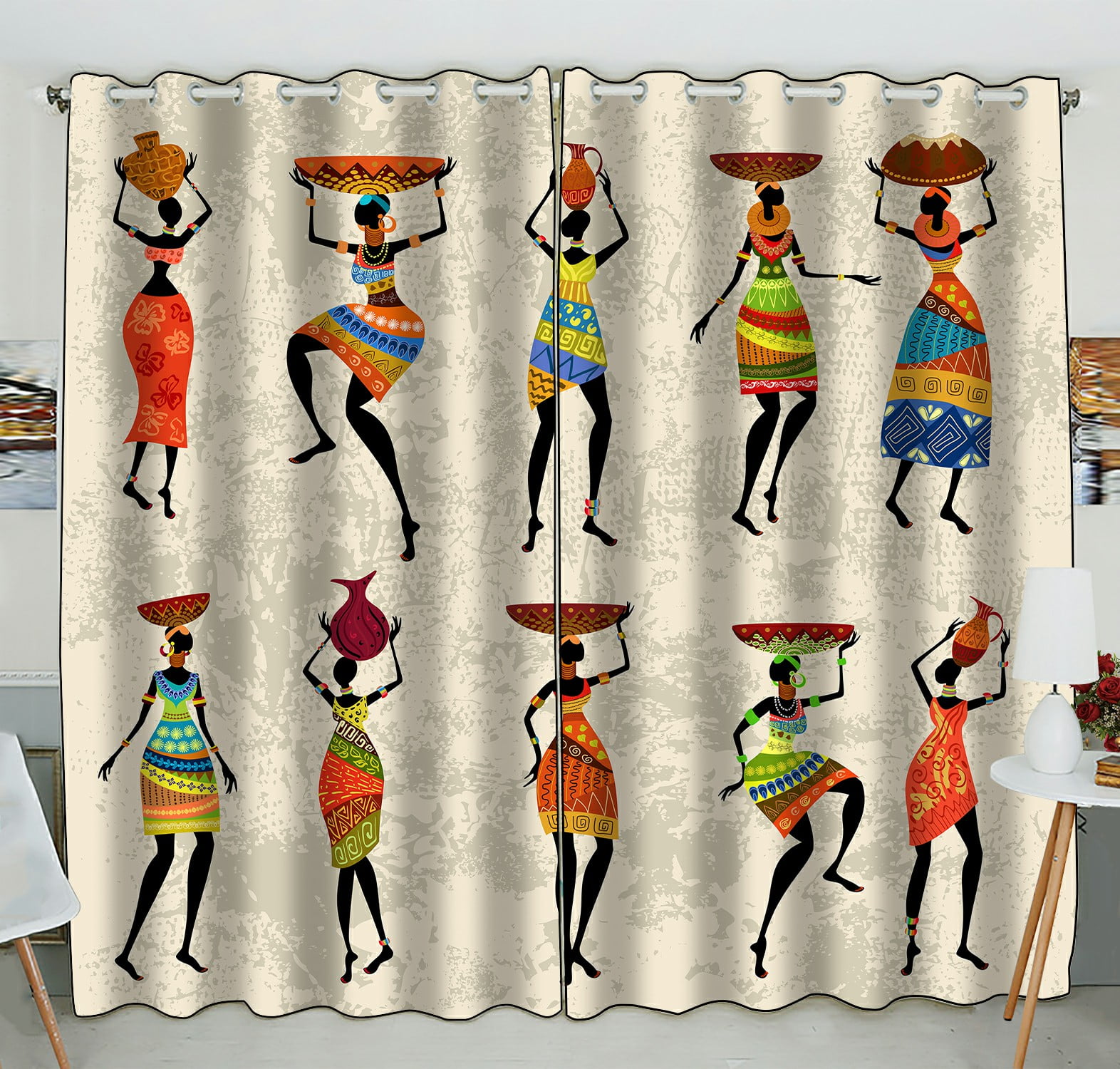 ECZJNT African woman Blackout Window Curtain Drapery Two Panels 52x84 ...