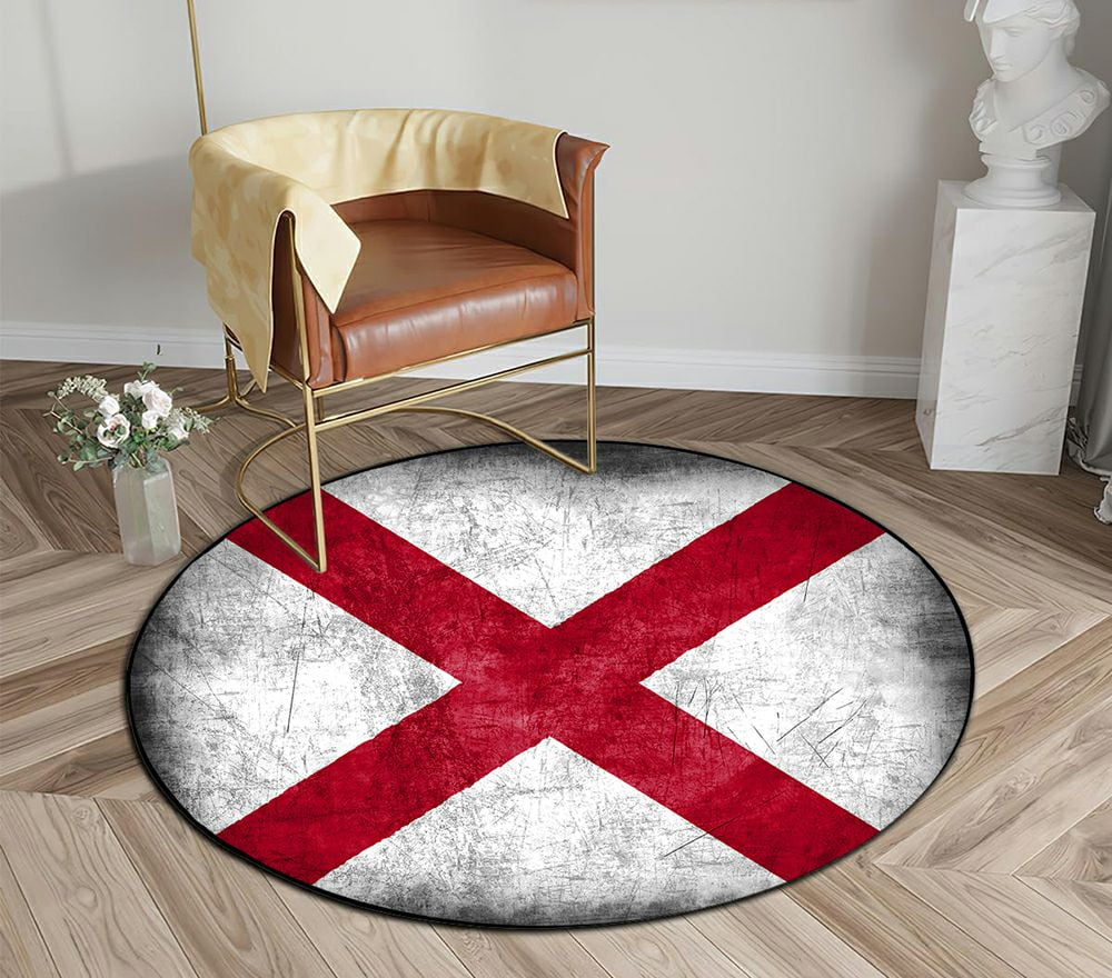 ECZJNT Alabama State Flag Usa With Grunge Metal Texture Round Area Rugs ...