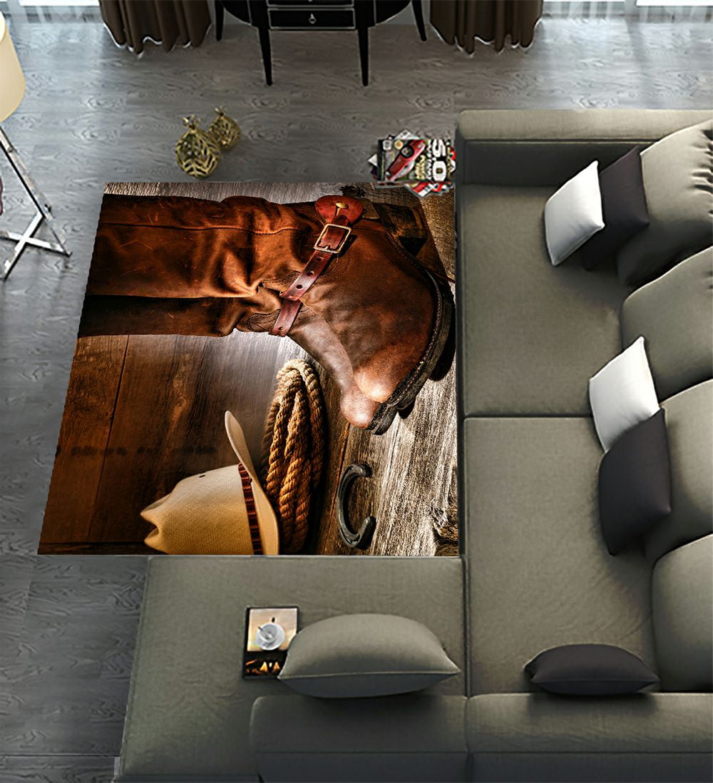 ECZJNT American West Cowboy Leather Roper Boot Spurs Barn Area Rugs 5 x ...