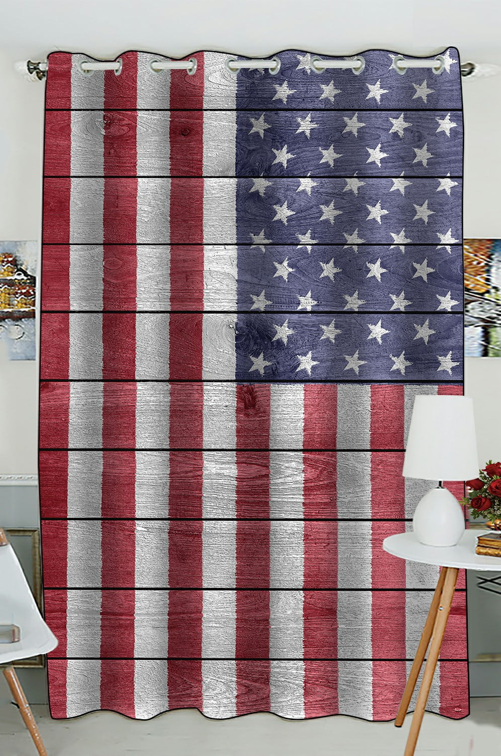 ECZJNT American flag painted on old wood plank Blackout Window Curtain ...