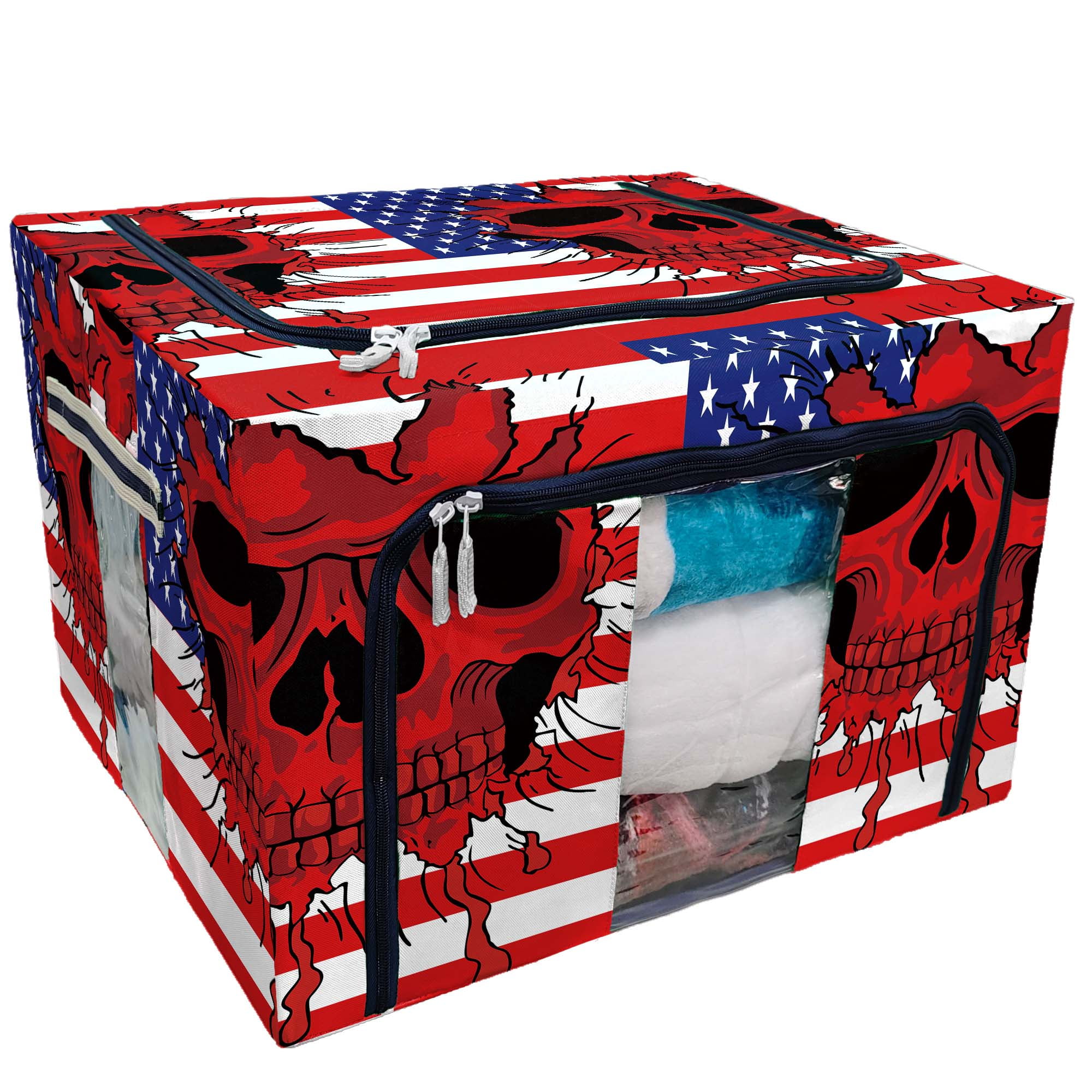 ECZJNT American flag skull Storage Bag Clear Window Storage Bins Boxes ...