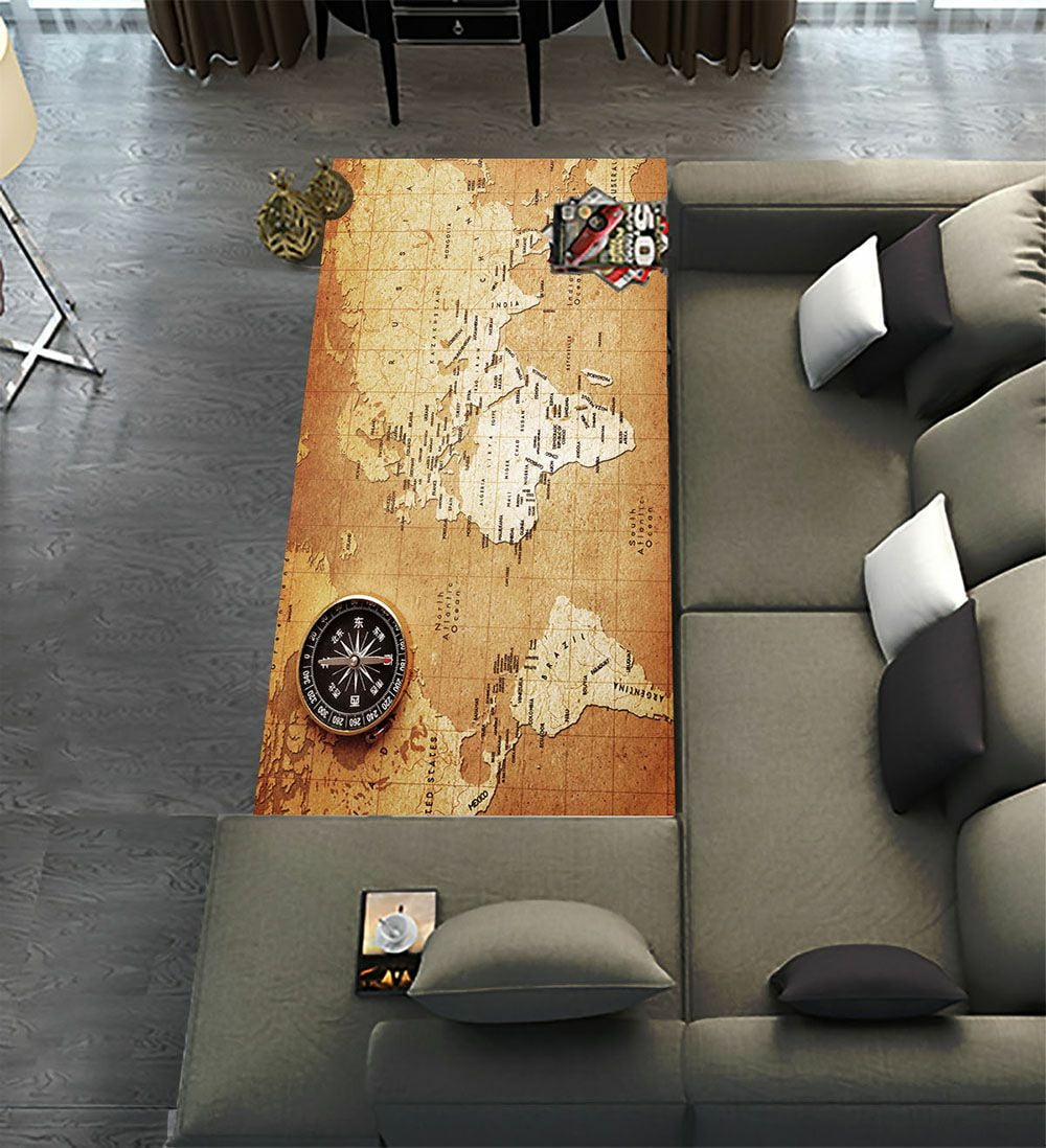 ECZJNT An Old Brass Compass On A Treasure Map Runner Rug 4 x 10ft Long ...