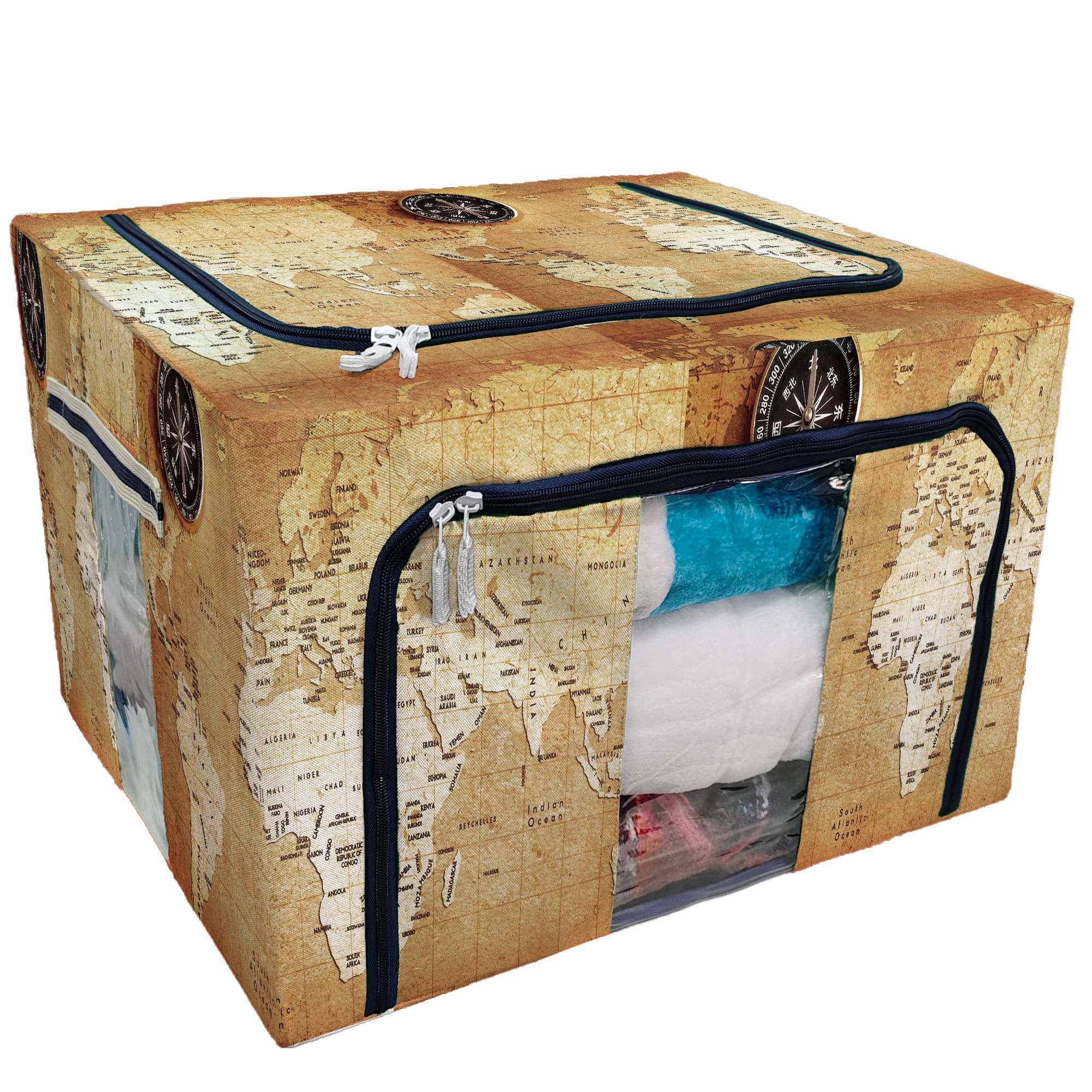 ECZJNT An old brass compass on a Treasure map Storage Bag Clear Window ...