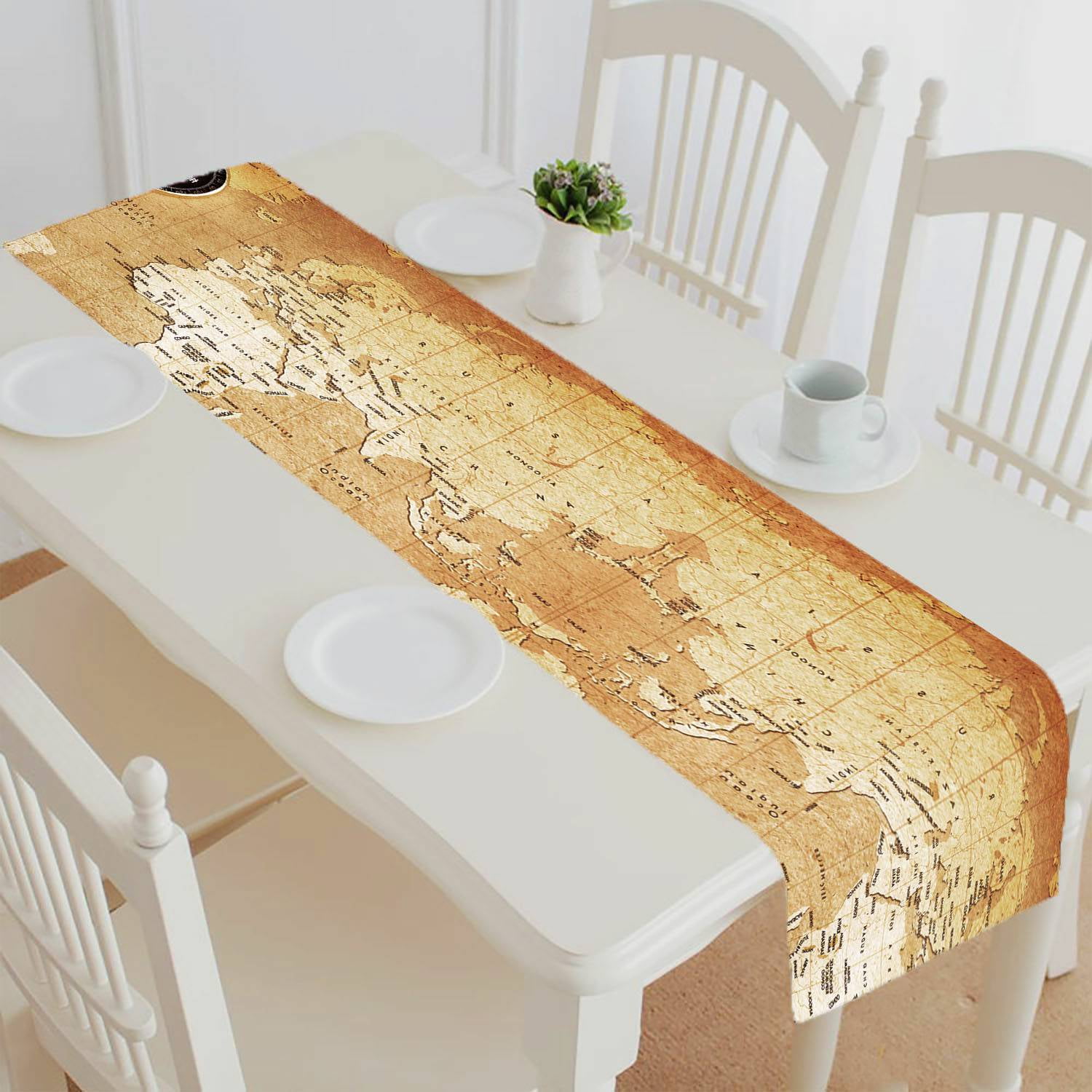 ECZJNT An old brass compass on a Treasure map table runner table cloth ...