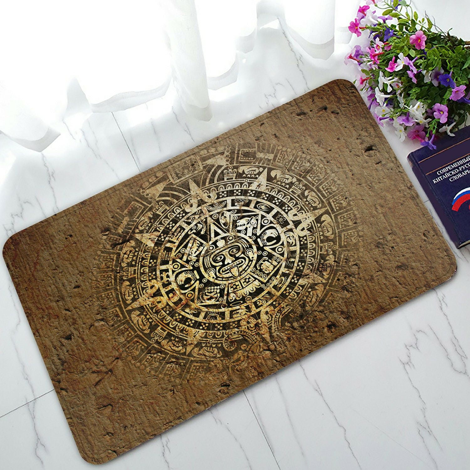 ECZJNT Background American Aztec calendar old stone Doormat Bath Mat ...