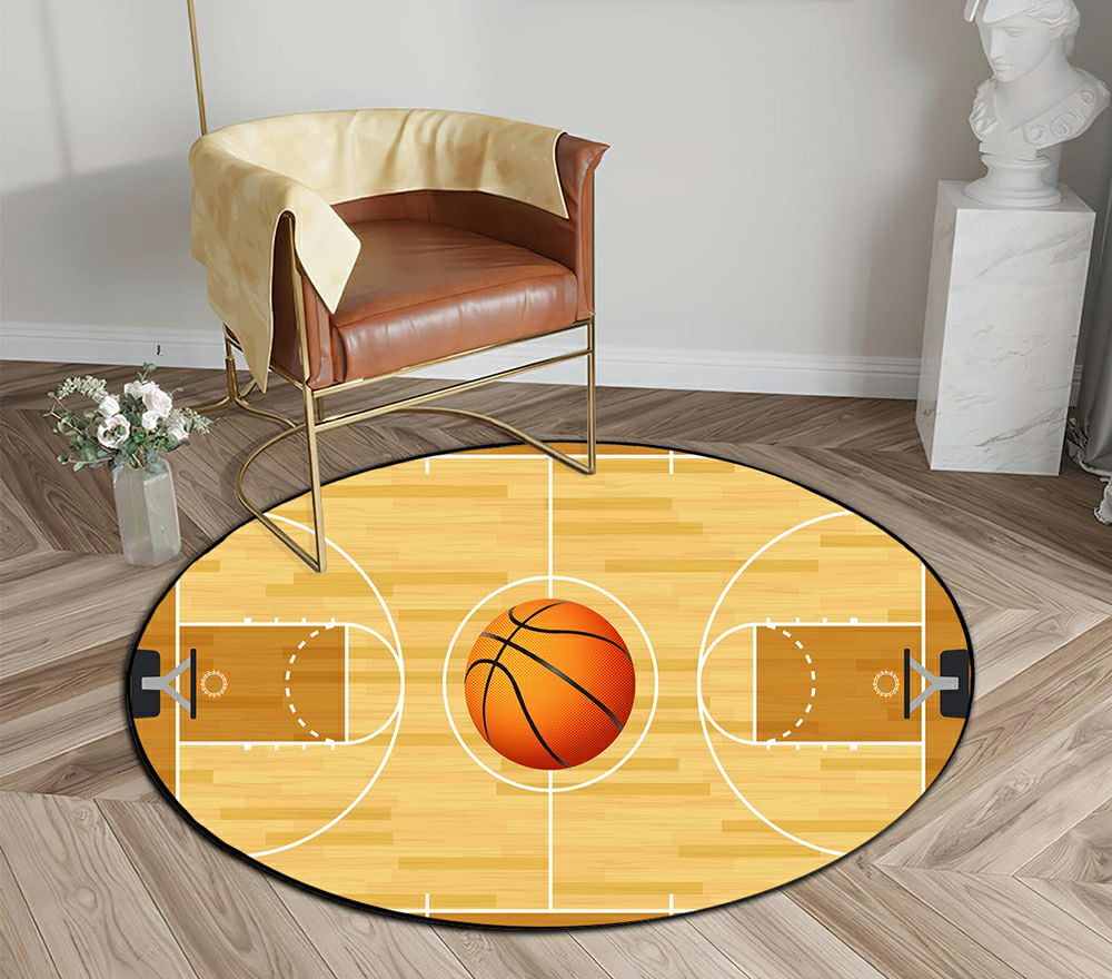 ECZJNT Basketball Court Basketball In The Center Court Round Area Rugs ...