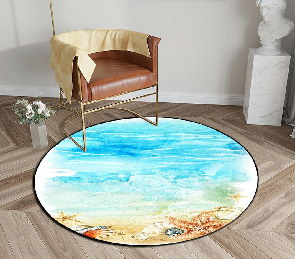 ECZJNT Beach Sea Shells Starfishes Seashore Waves Foam Round Area Rugs ...